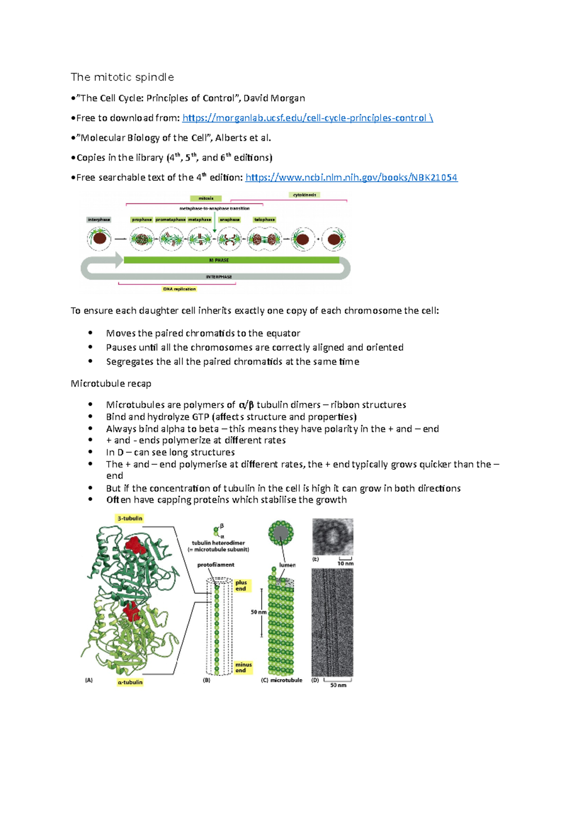 Lecture 2 - microtubules - BIOL3481 - DUR - Studocu