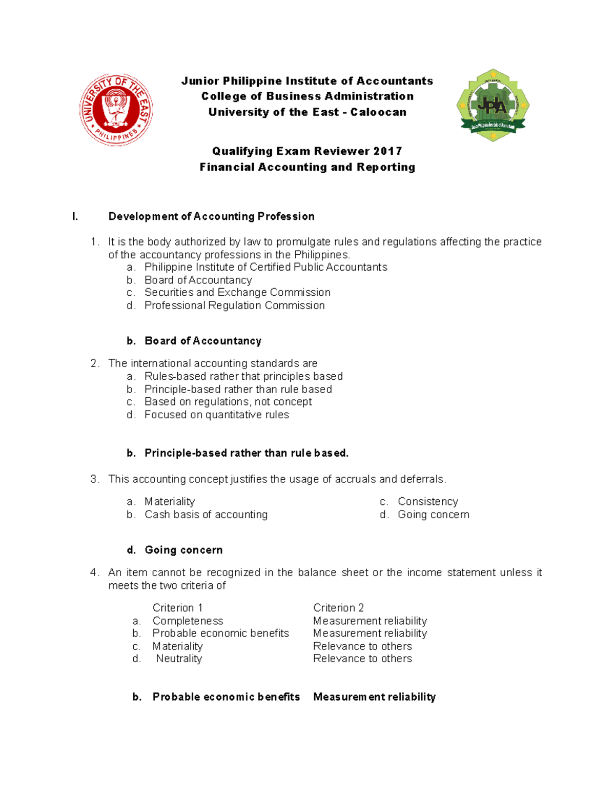 reviewer qualifying exam incoming 2nd year - Junior Philippine ...