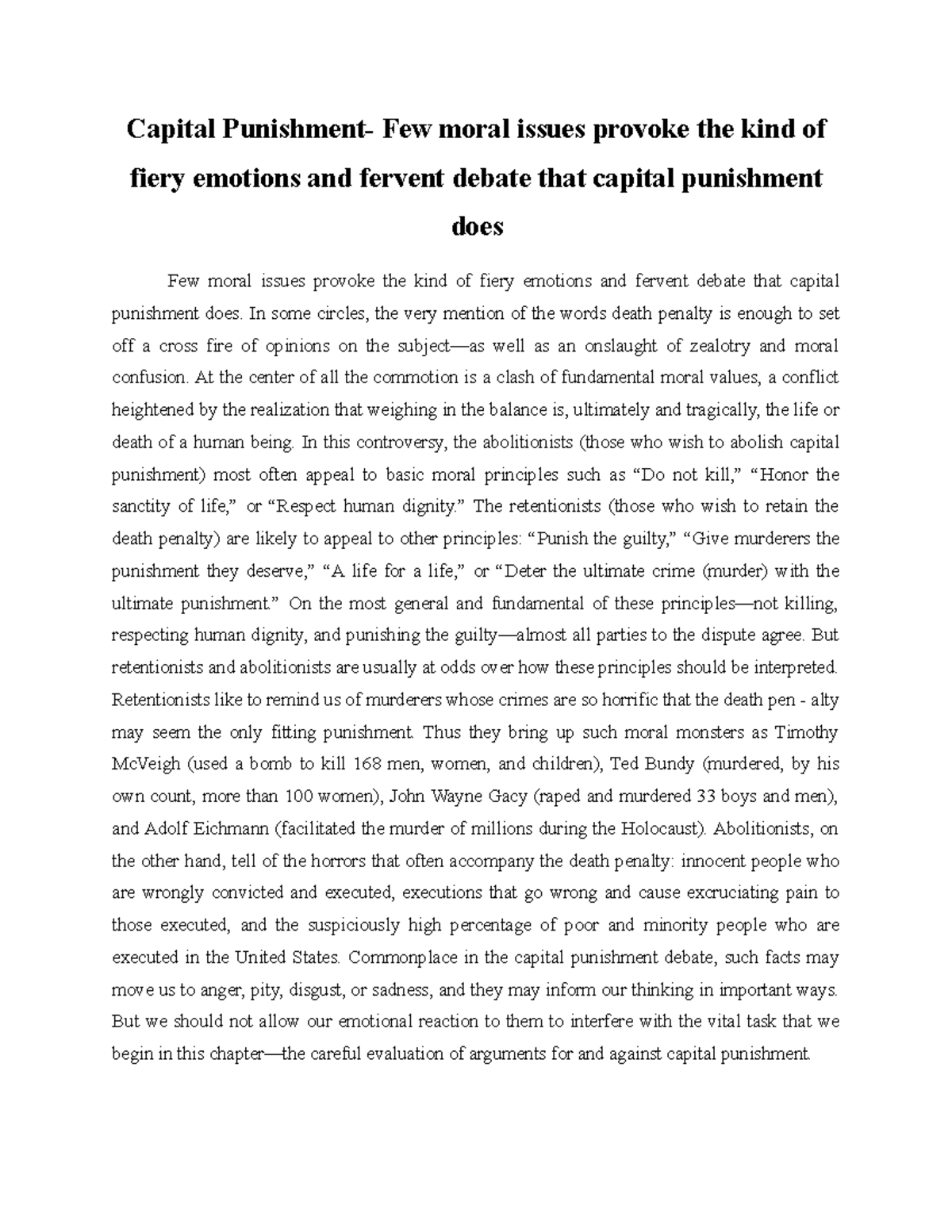 Capital Punishment- Death Penalty - Capital Punishment- Few moral ...