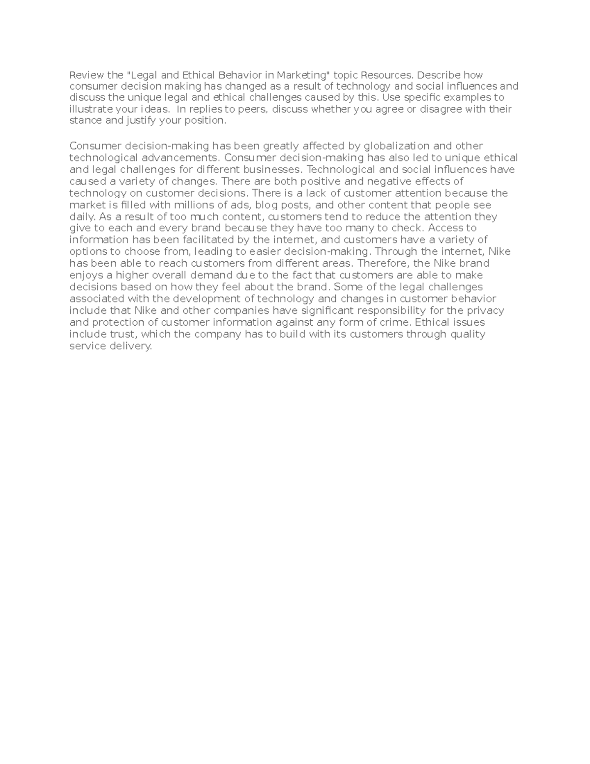 Topic 8 dq1 - Review the "Legal and Ethical Behavior in Marketing ...