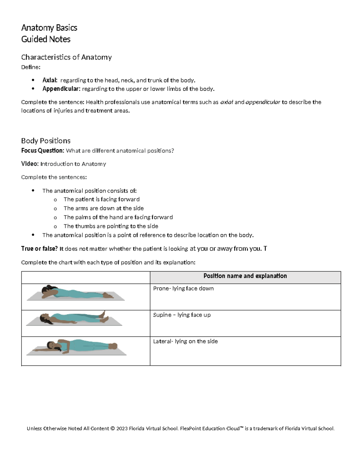 Guided notes anatomy basics - Anatomy Basics Guided Notes ...
