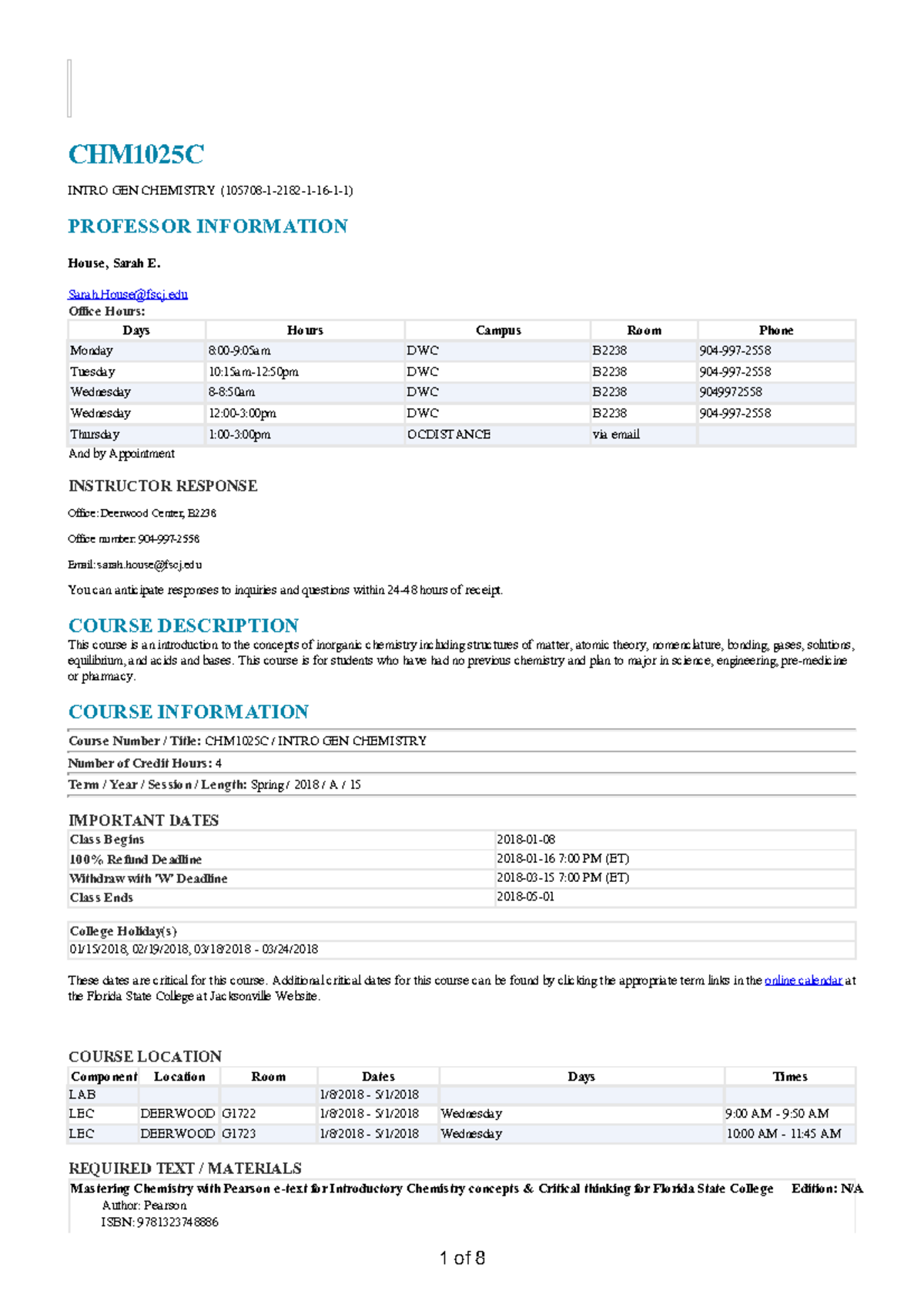 CHM1025C Intro to Gen Chemistry Syllabus - CHM1025C INTRO GEN CHEMISTRY ...