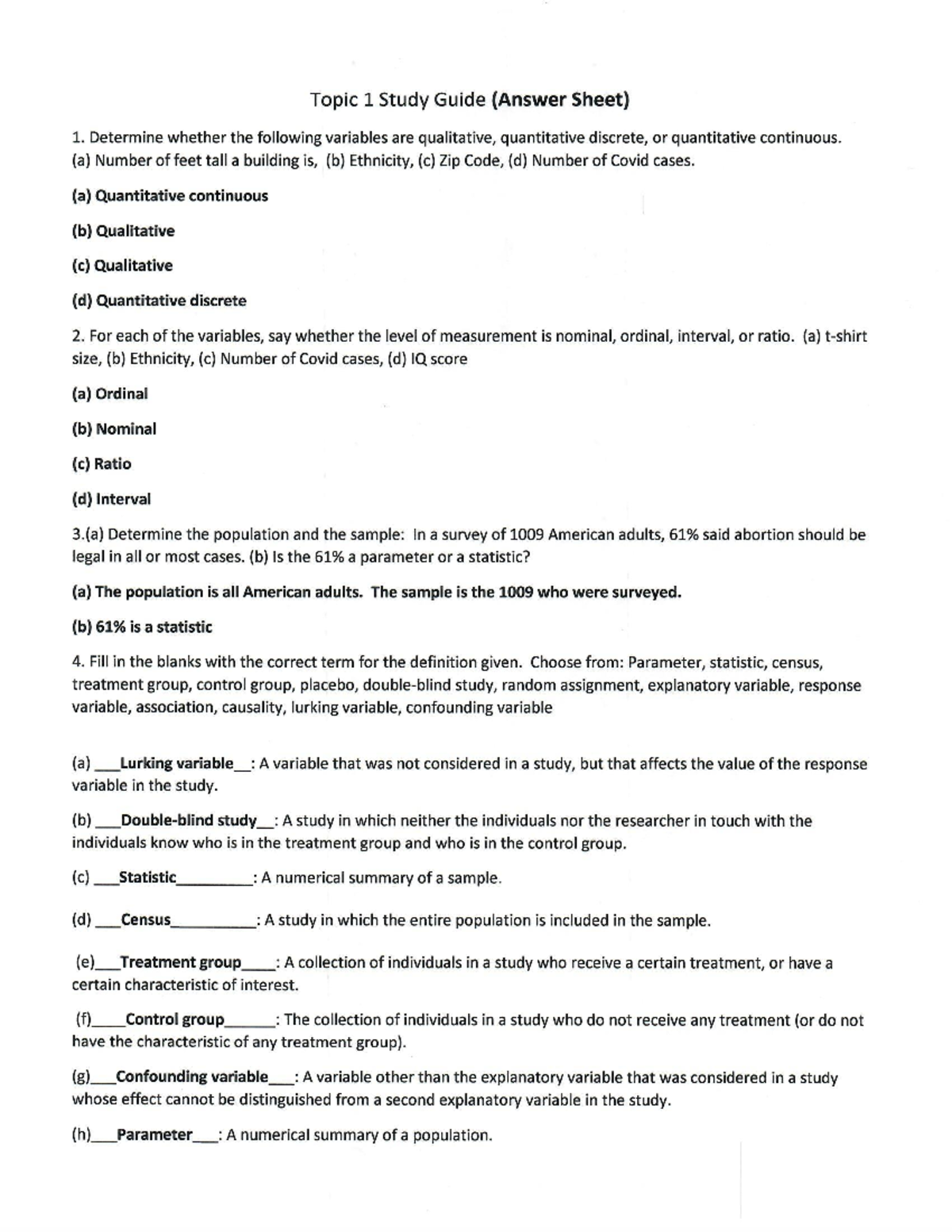 Unit 1 Study Guide Answers - Topic 1 Study Guide (Answer Sheet) 1 ...