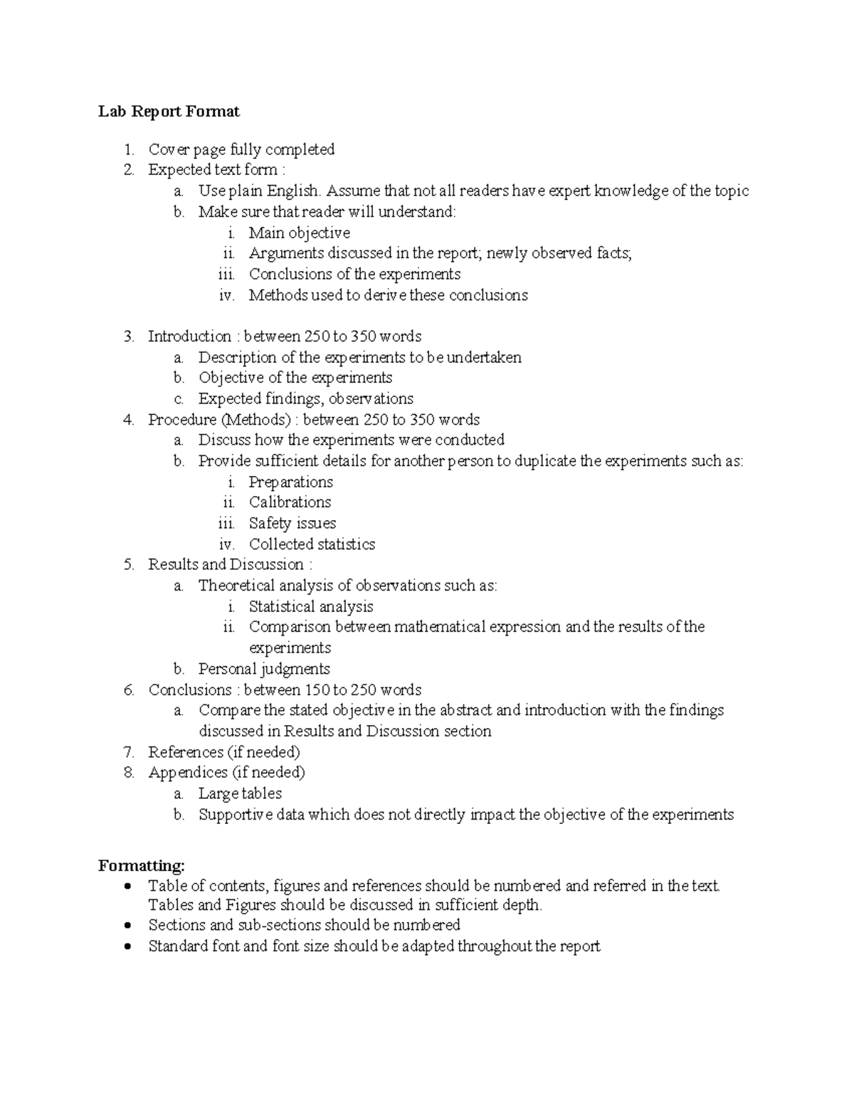 Lab Report Outline - Lab Report Format Cover page fXOO\ compOeted ...