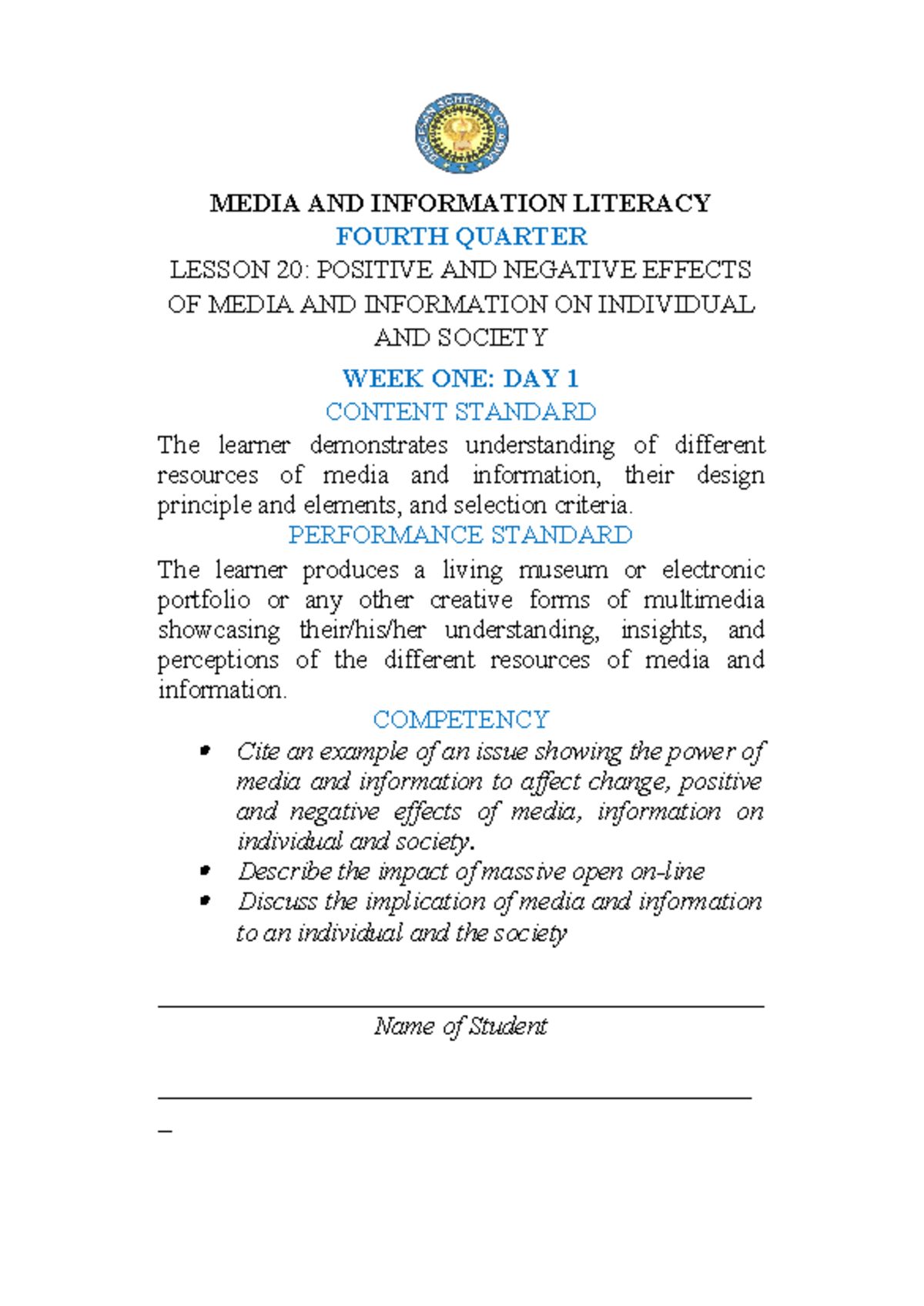 Media AND Literacy QIII QIV 2 - MEDIA AND INFORMATION LITERACY FOURTH ...