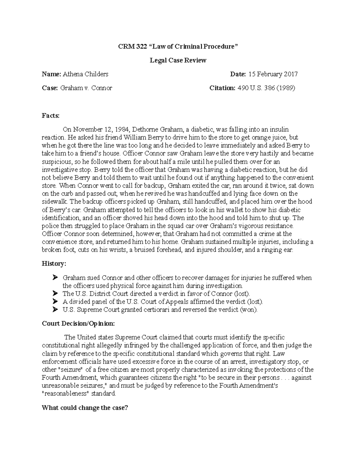 Case Review Chapter 5 - CRM 322 “Law of Criminal Procedure” Legal Case ...