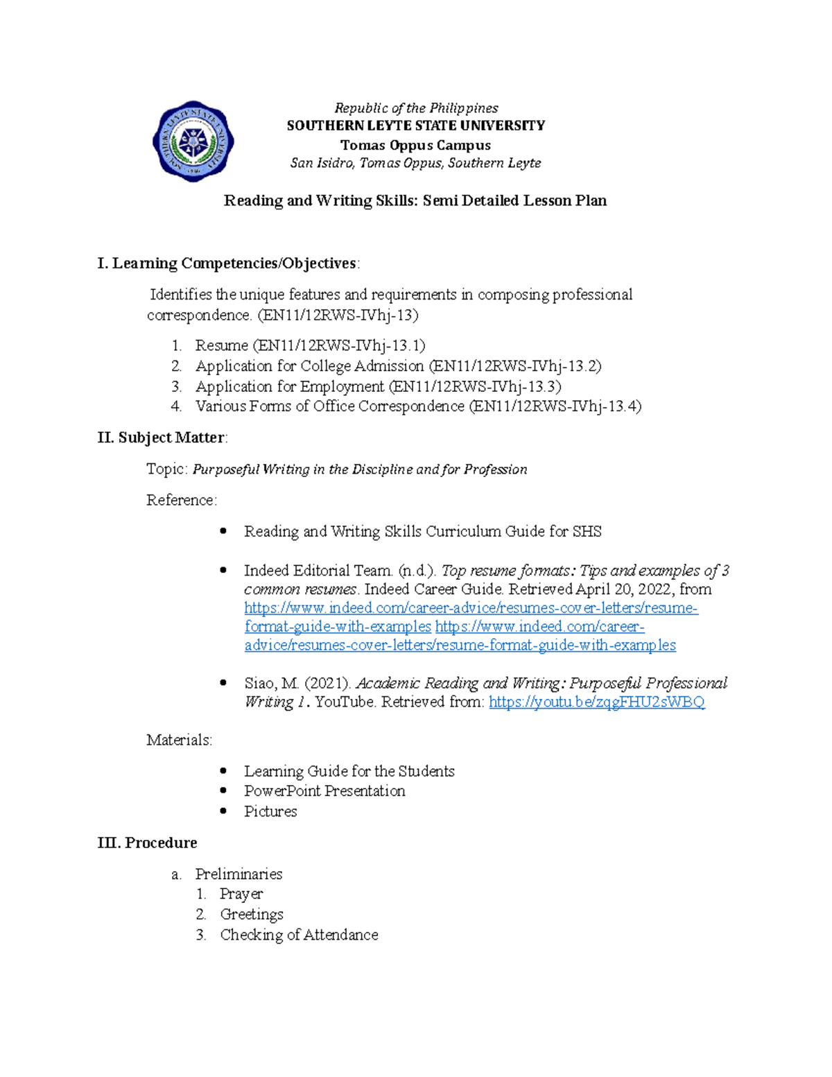 Purposeful Writing In the Discipline and for Profession (Lesson Plan ...