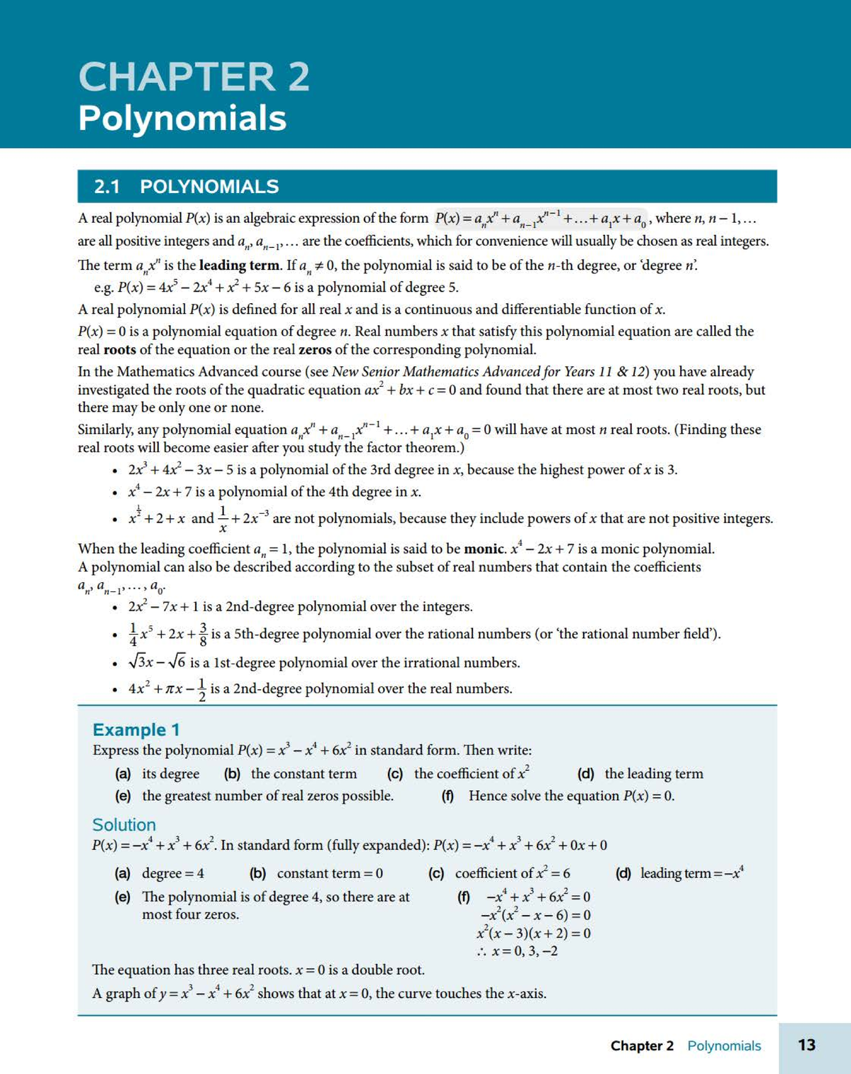 NSM Fitz Extension 1 Ch2 Polynomials - CHAPTER 2 Polynomials 2 POLYNOMIALS A real polynomial P(x ...