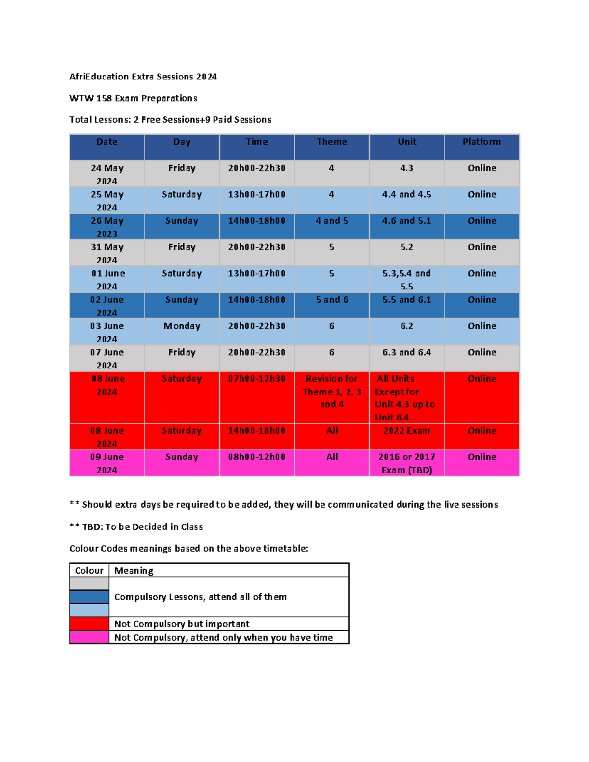 WTW 158 Exam Schedule 2024 - AfriEducation Extra Sessions 2024 WTW 158 ...