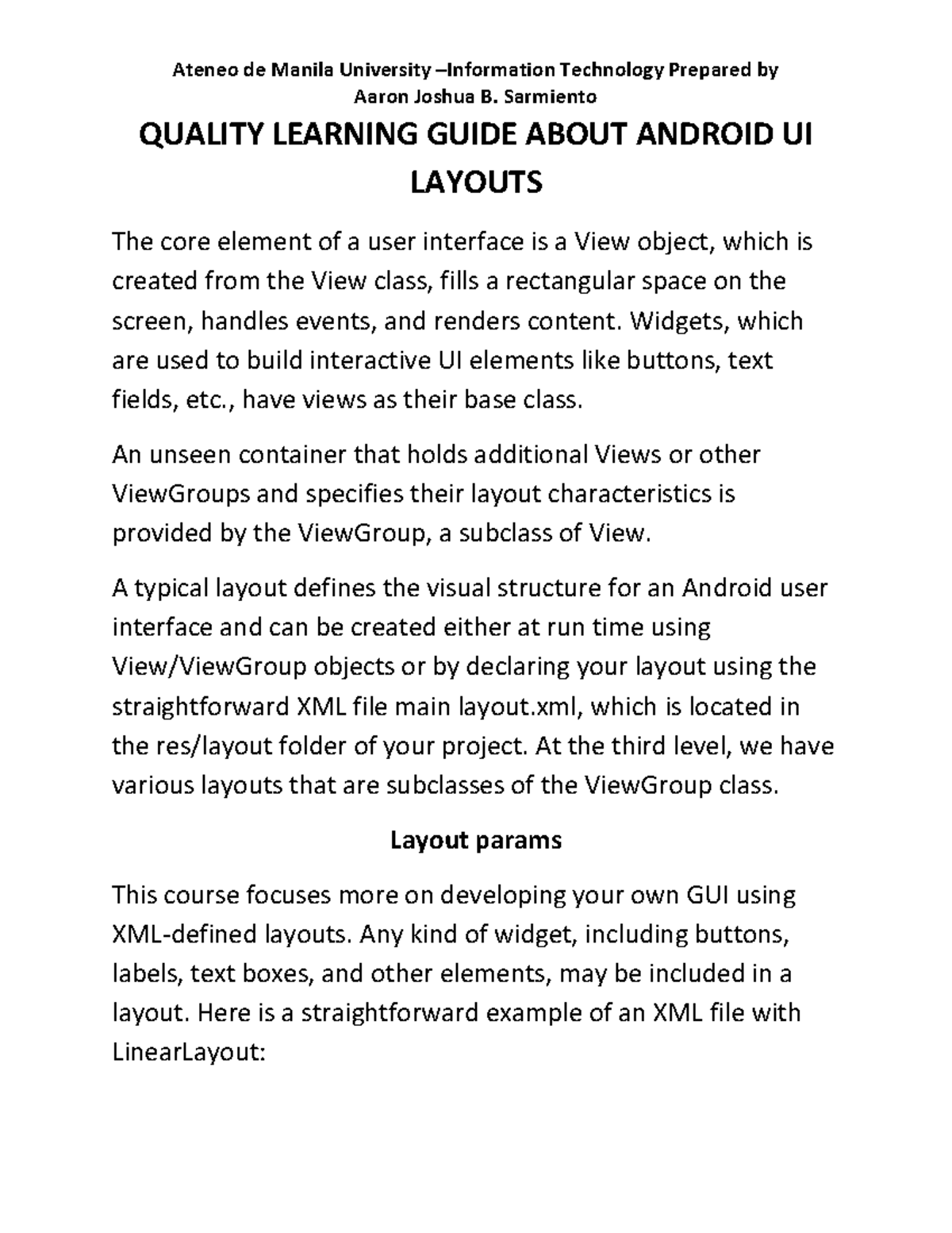 Quality Learning Guide About Android UI Layouts - Aaron Joshua B ...