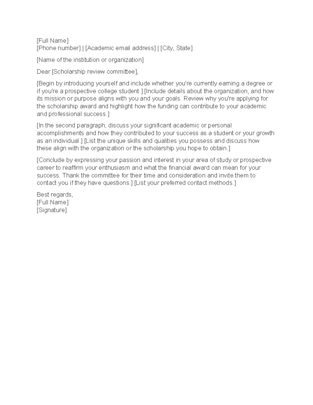 Scholarship Application Letter Template - [Full Name] [Phone number ...