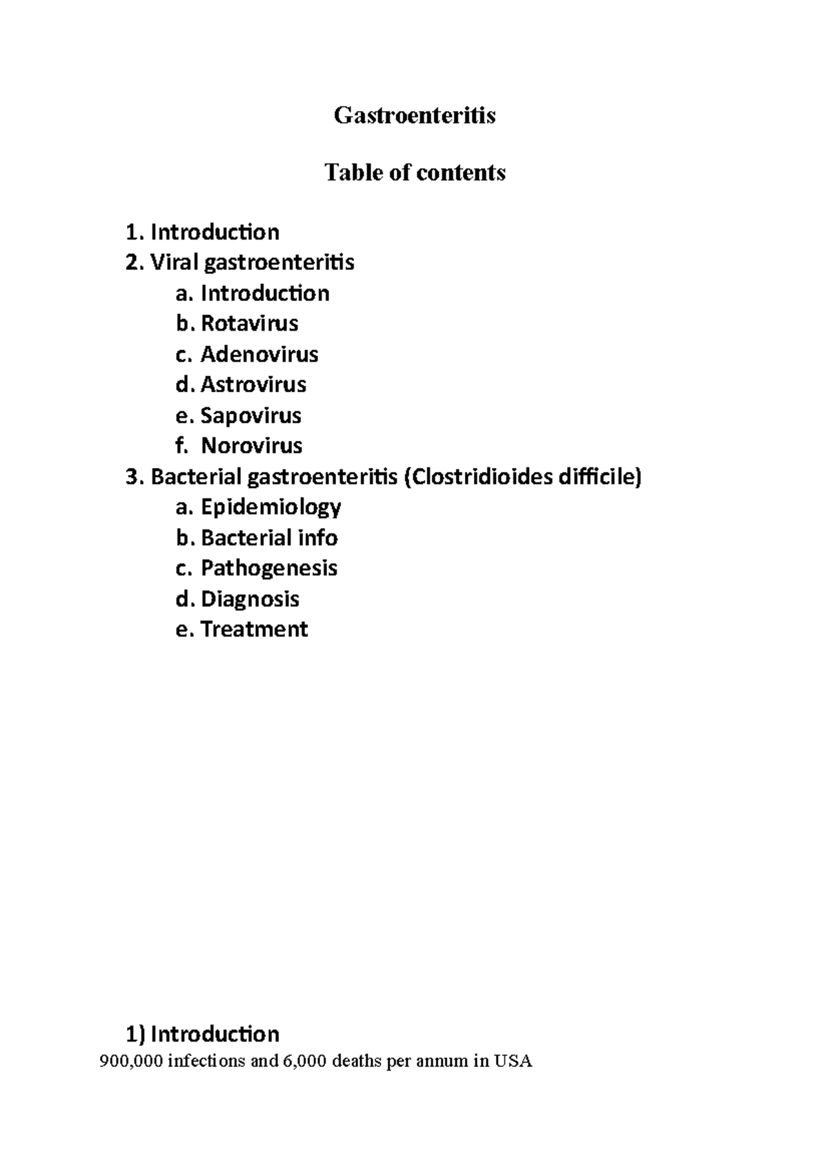 Gastroenteritis exam help - Gastroenteritis Table of contents 1 ...