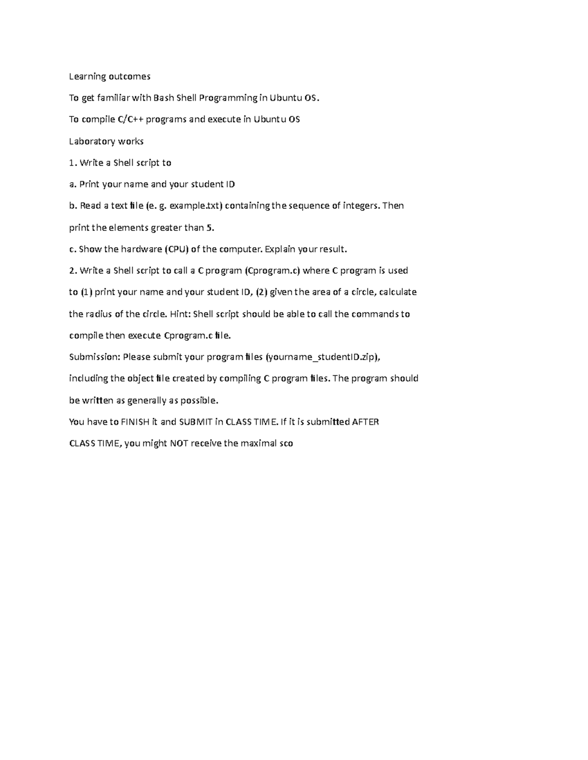 LAB3,4 - I need to go to bed - Learning outcomes To get familiar with Bash Shell Programming in ...