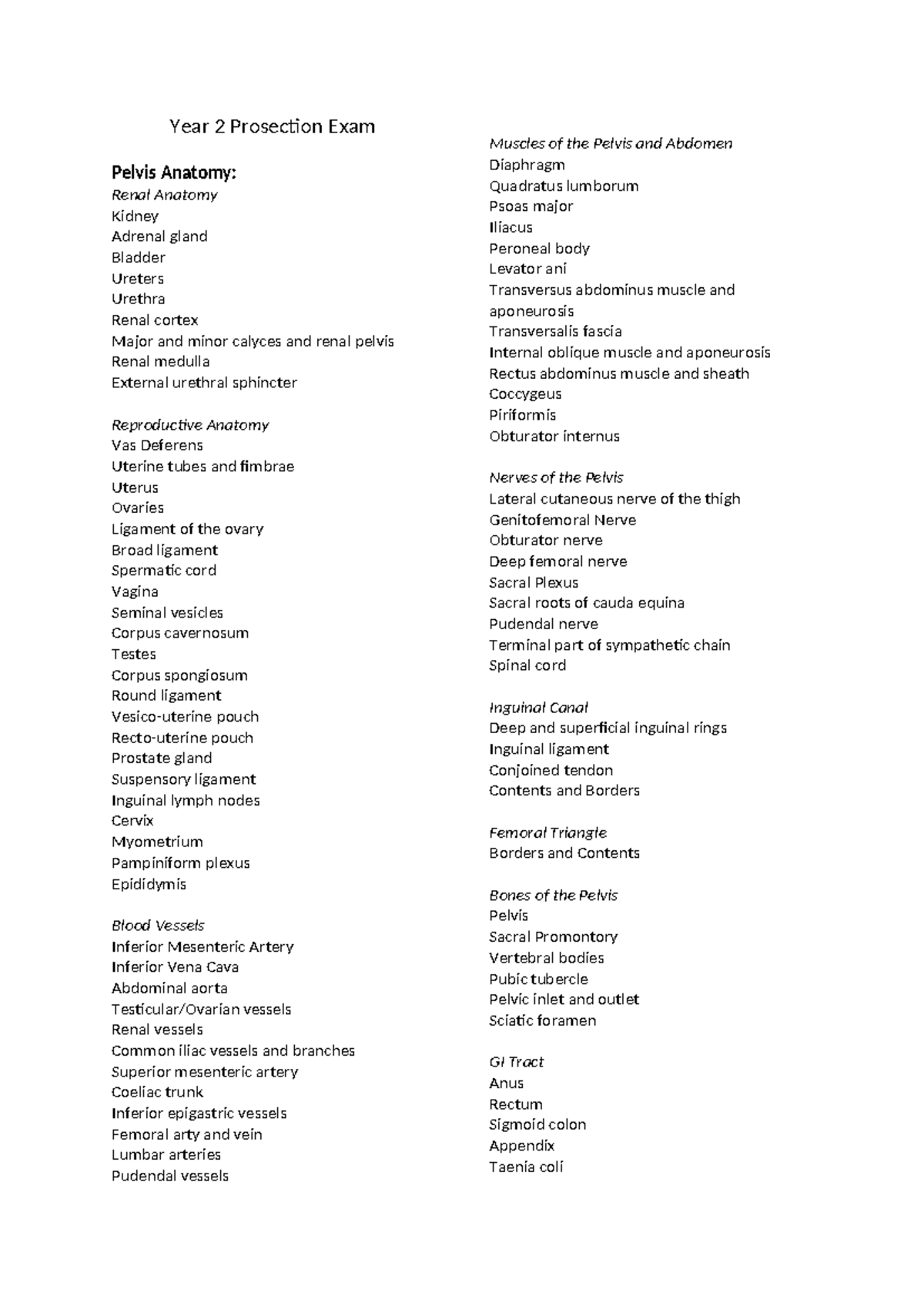 General prosection terms copy - Year 2 Prosection Exam Pelvis Anatomy ...