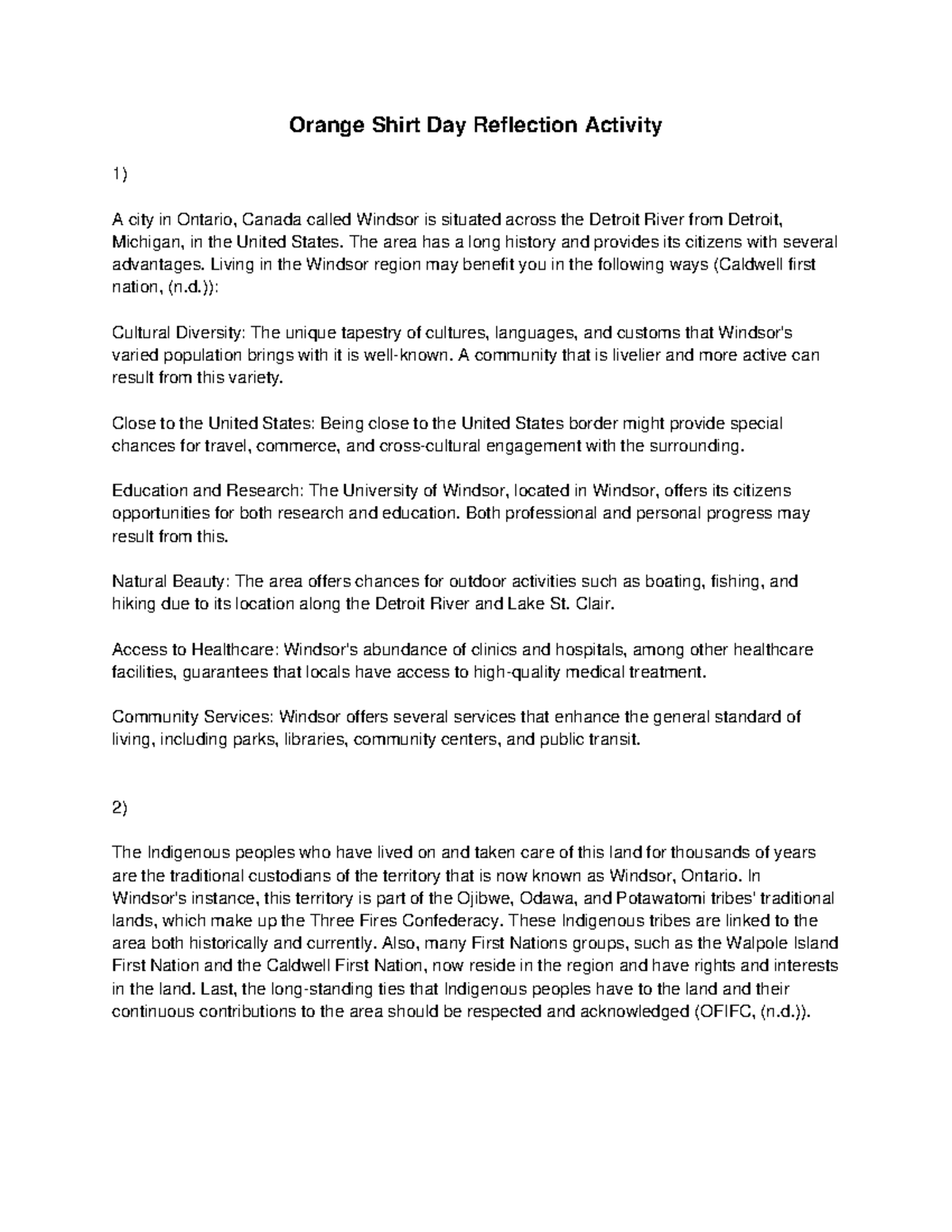 Orange Shirt Day Reflection Activity - The area has a long history and ...