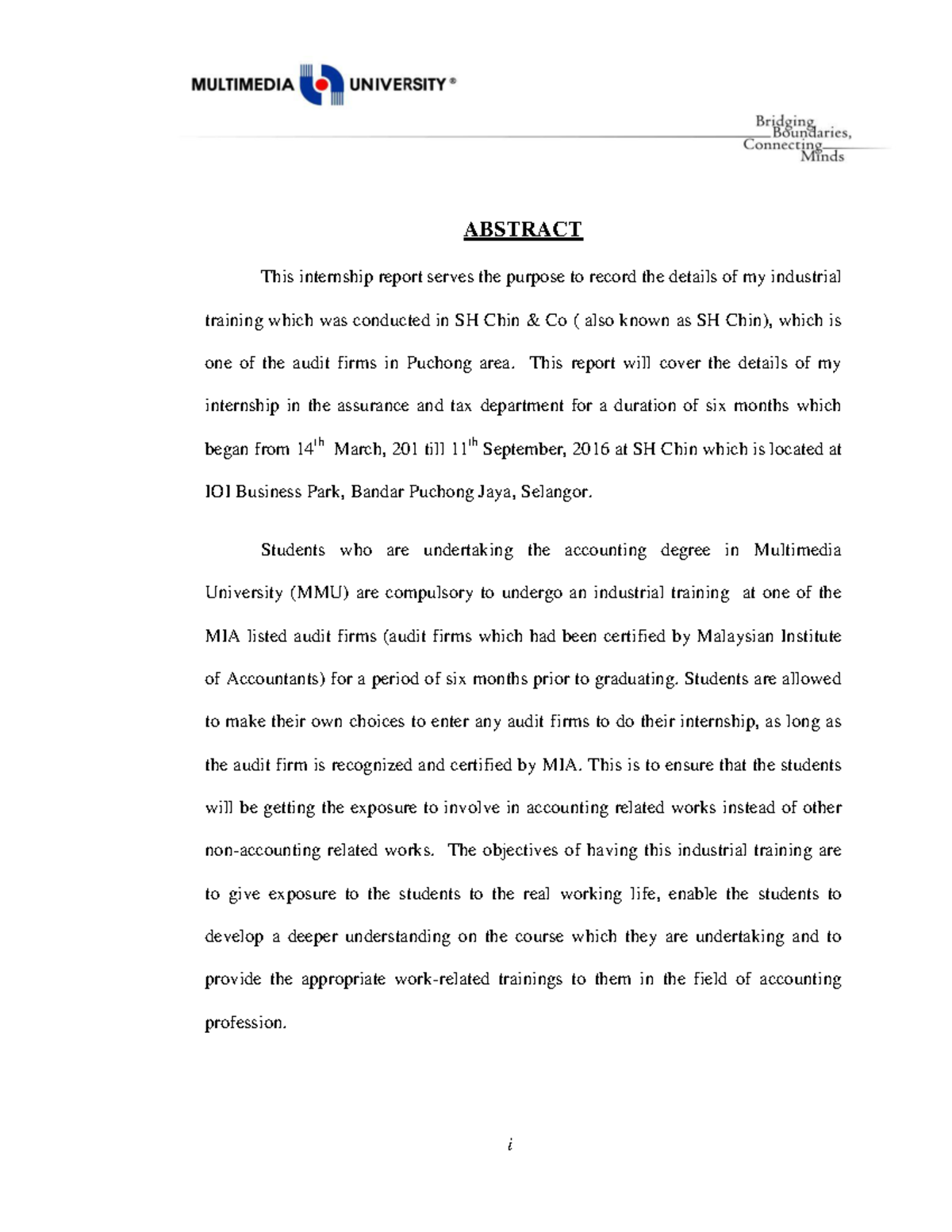 Ying Internship Report - i ABSTRACT This internship report serves the ...