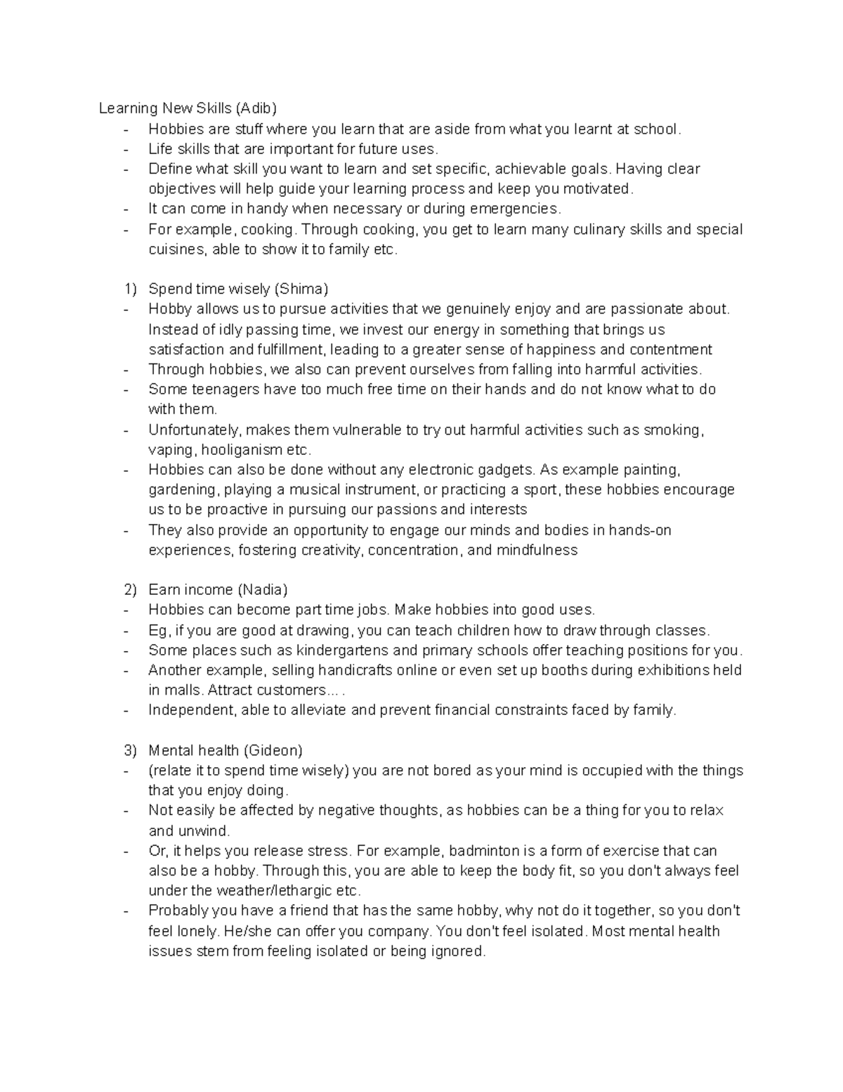 English speaking presentation - Learning New Skills (Adib) Hobbies are ...