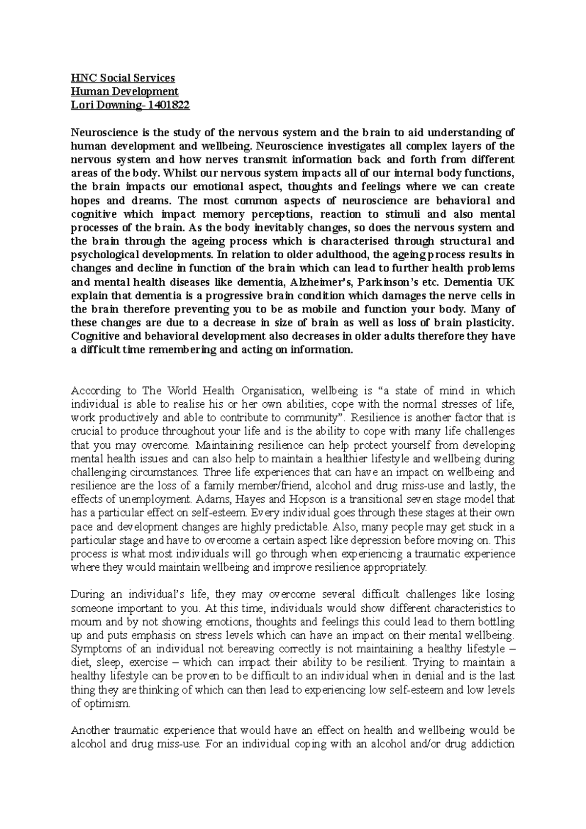 Written Assignment - Human Development-Lori’s Mac Book Air - HNC Social Services Human ...