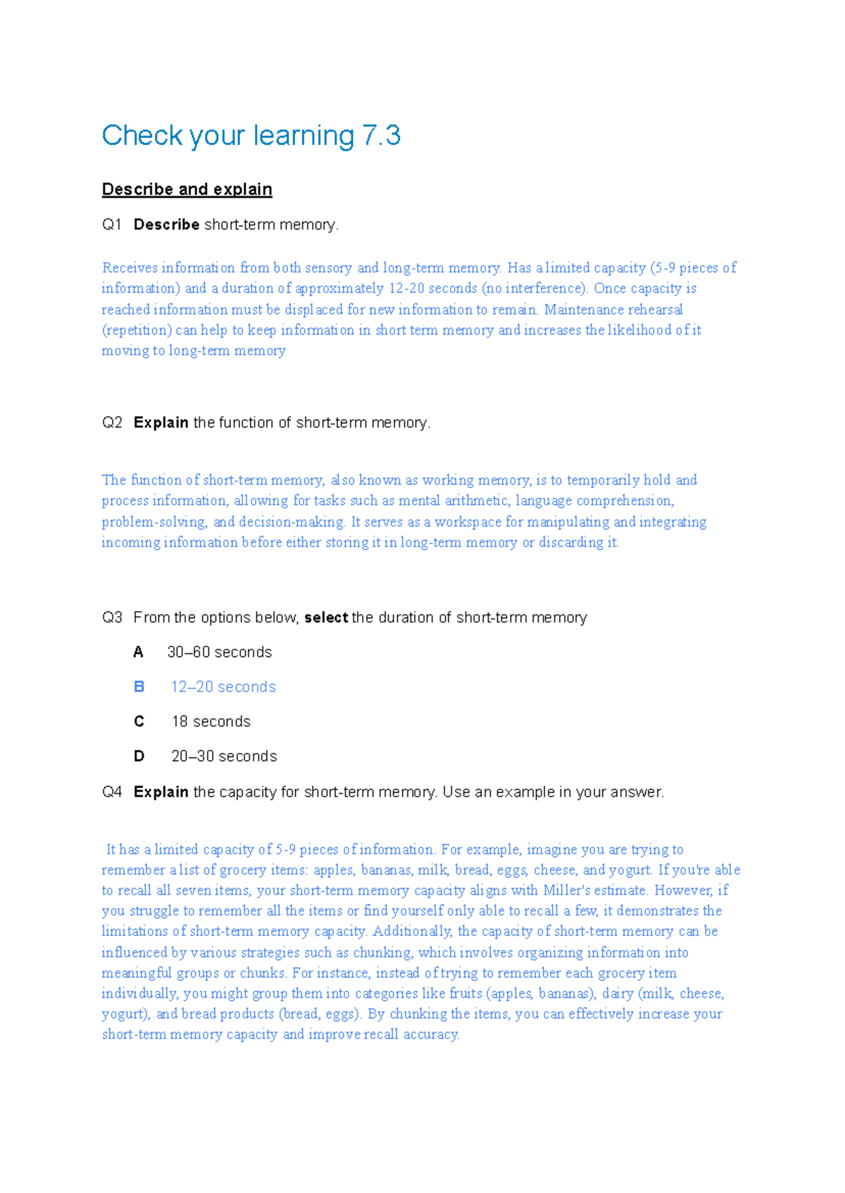 Short-term Memory - Check your learning 7.3 - Check your learning 7 ...
