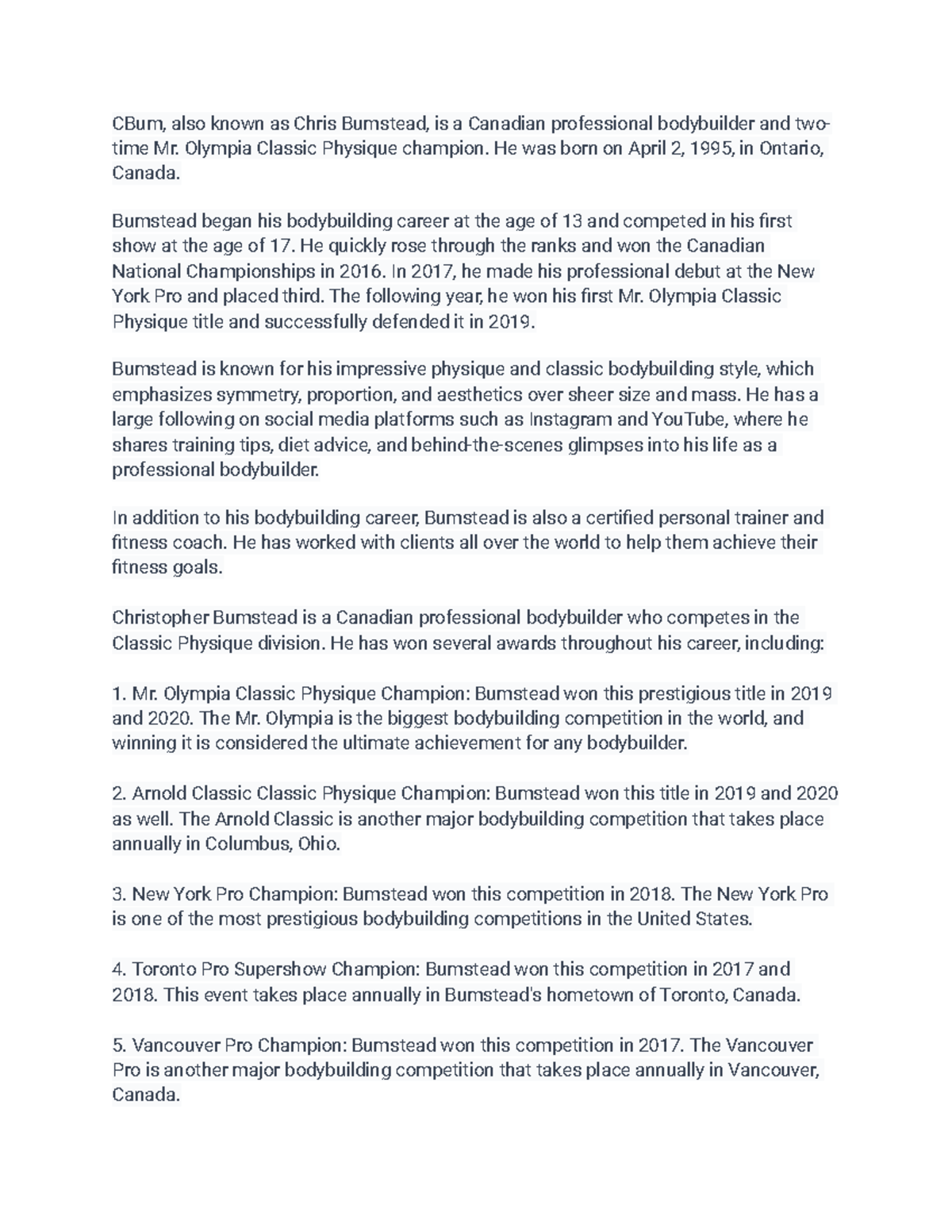 CBUM - Essay on CBUM - CBum, also known as Chris Bumstead, is a ...