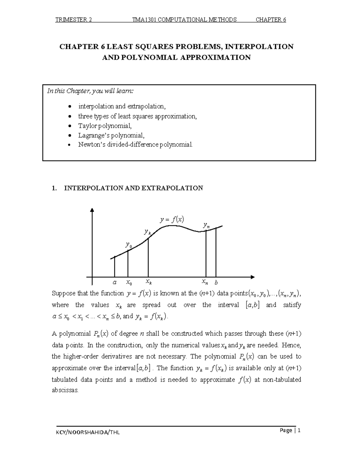 183703 Chapter 6 Least Square Problems T2 - TRIMESTER 2 TMA1301 COMPUTATIONAL METHODS CHAPTER 6 ...