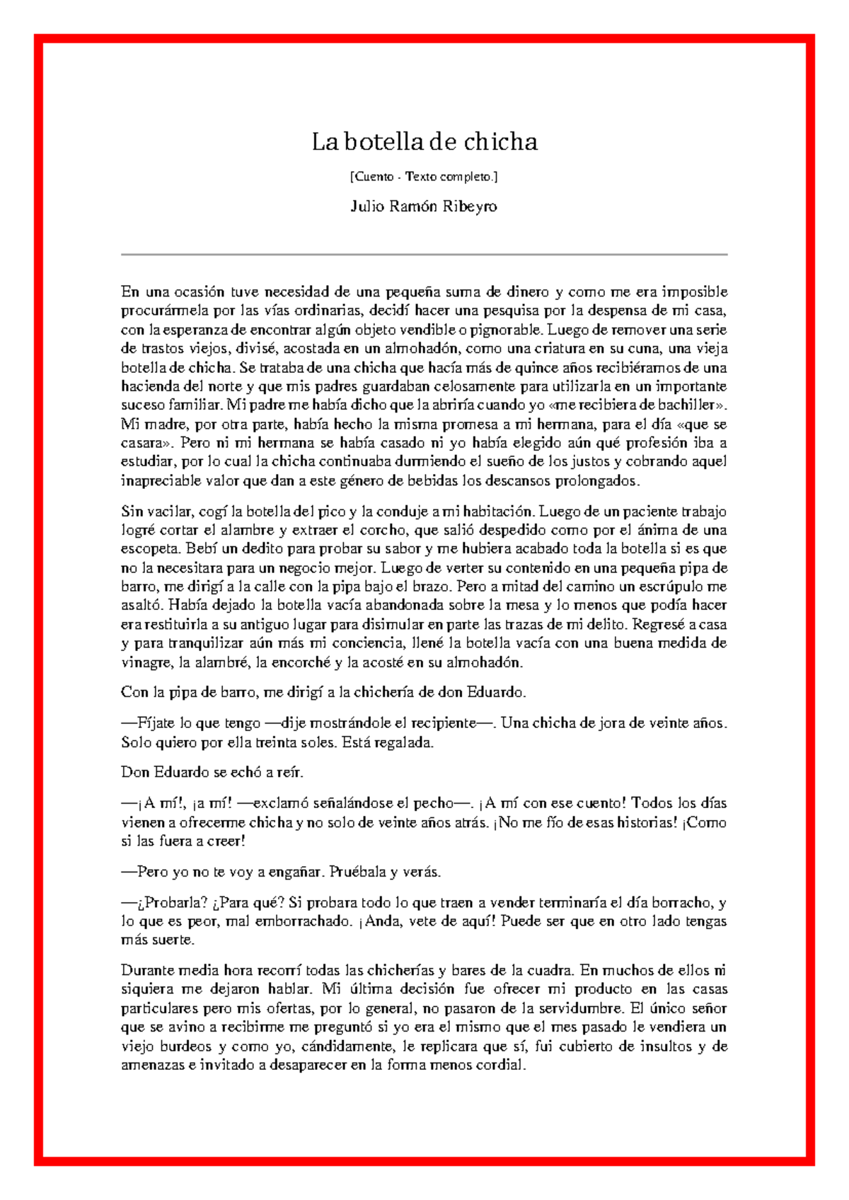La botella de chicha - La botella de chicha [Cuento - Texto completo ...