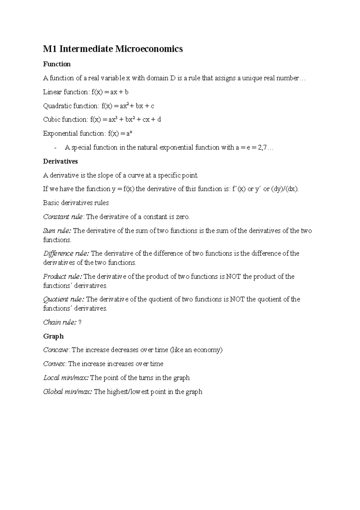 M1 Intermediate Micro - M1 Intermediate Microeconomics Function A ...