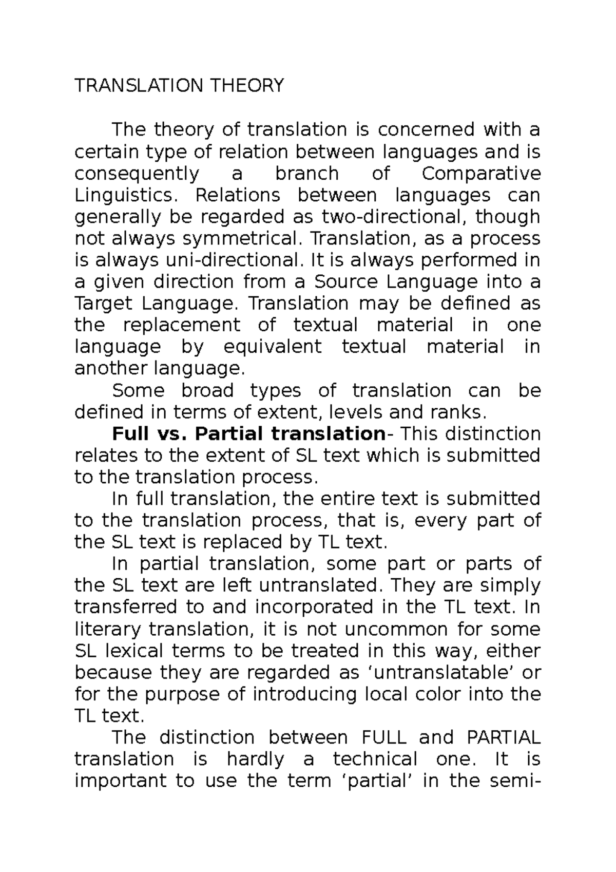 Translation Theory - summary - literature - Studocu