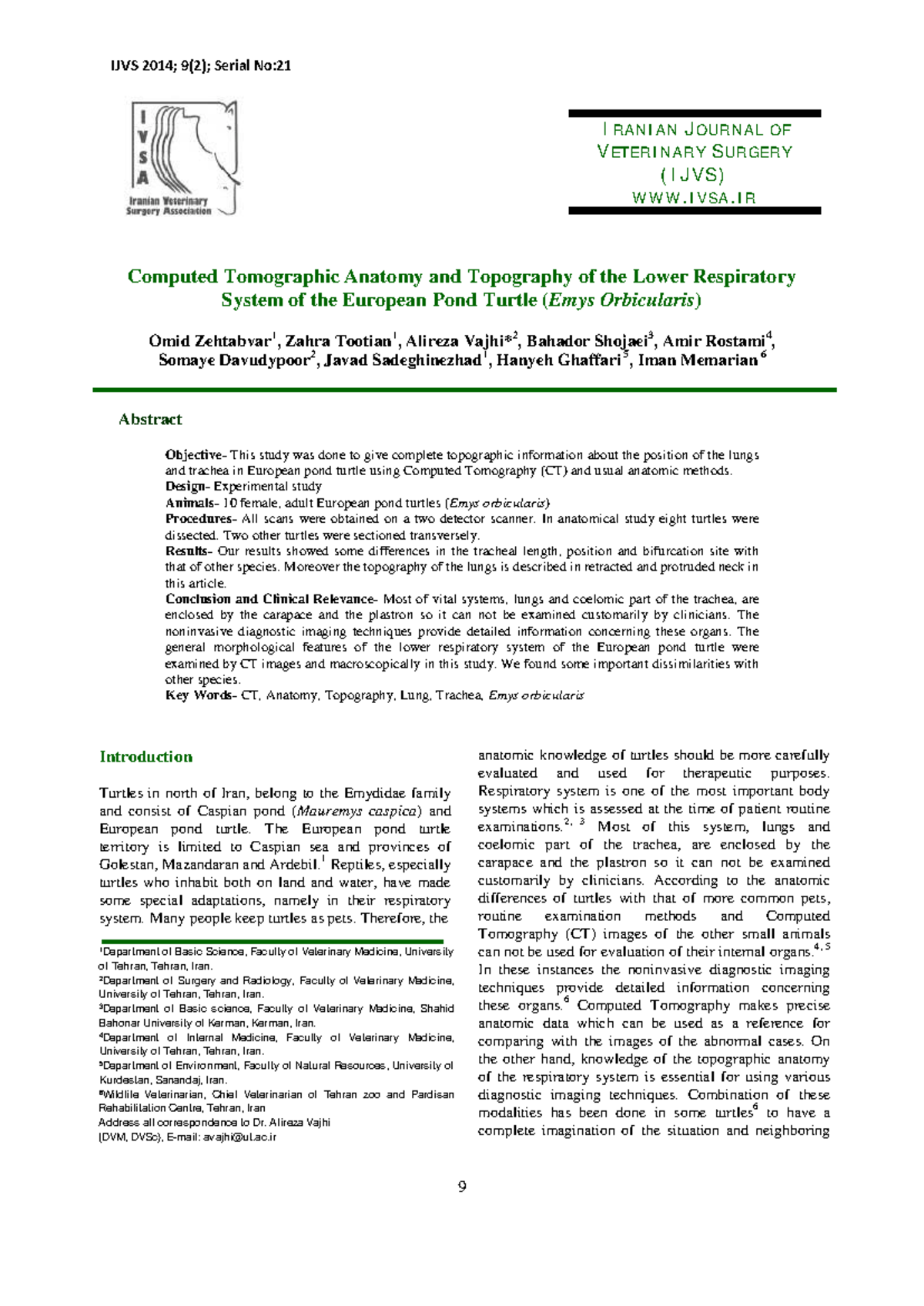 IVSA Volume 09 Issue 2 Pages 9-16 - I RANIAN J OURNAL OF VETERINARY S ...