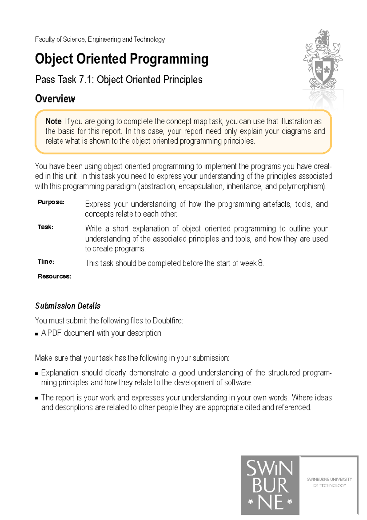 Task 7.1P Instructions - Faculty of Science, Engineering and Technology Object Oriented ...