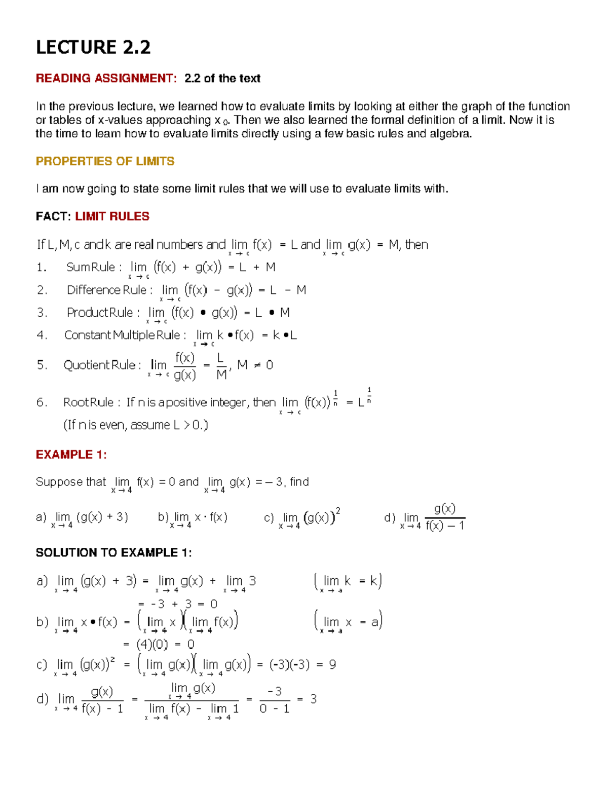 Lecture 22 - ertetr - LECTURE 2. READING ASSIGNMENT: 2 of the text In the previous lecture, we ...