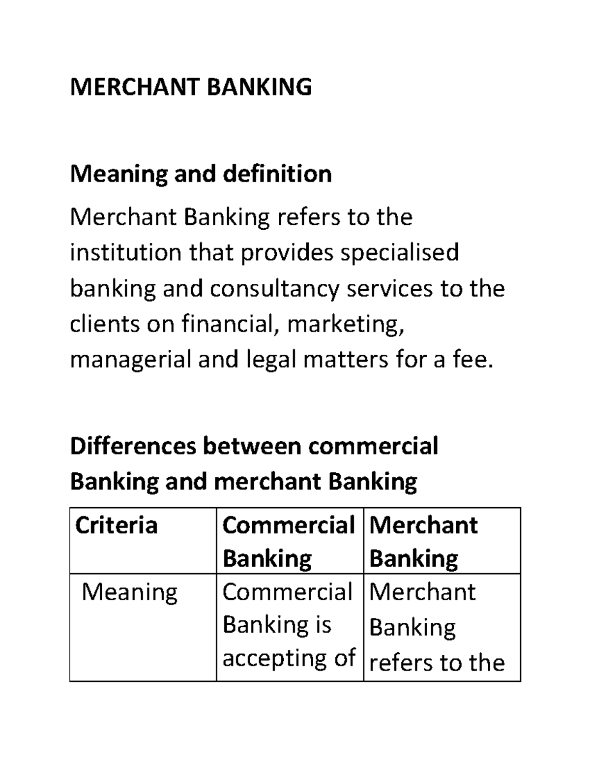 Document 1 Useful MERCHANT BANKING Meaning And Definition