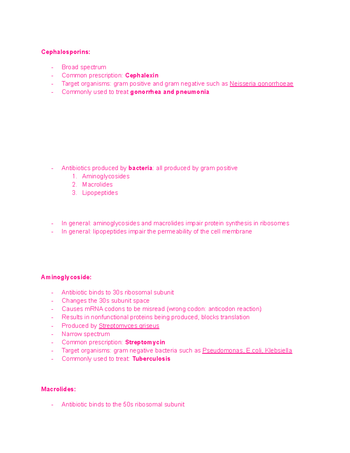 Bio317 pt 2 - final exam outline - Cephalosporins: Broad spectrum ...