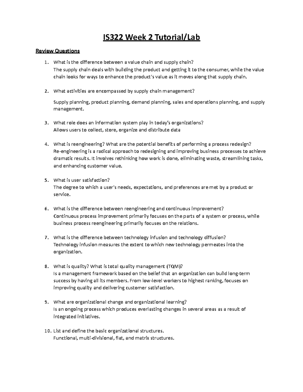 IS322 Week 2 Tutorial and Lab - IS322 Week 2 Tutorial/Lab Review Questions 1. What is the ...