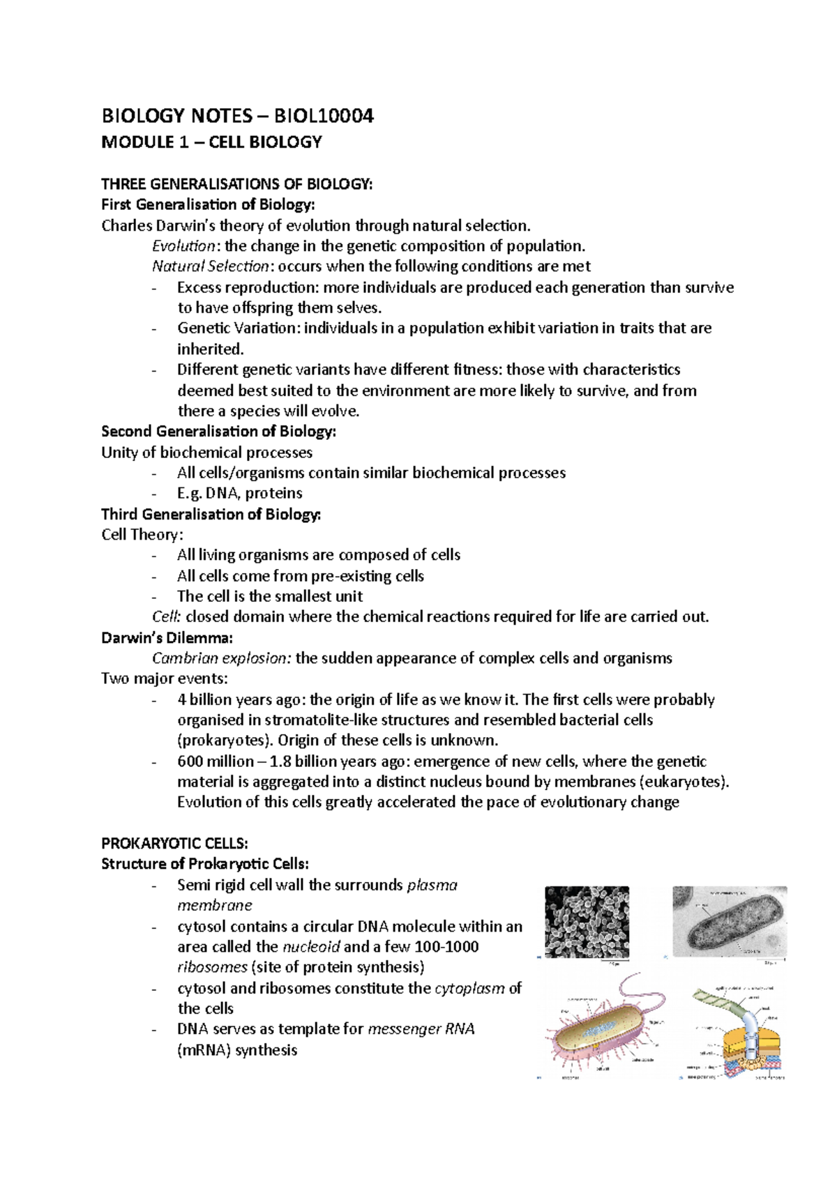 Bio notes - BIOLOGY NOTES – BIOL MODULE 1 – CELL BIOLOGY THREE ...