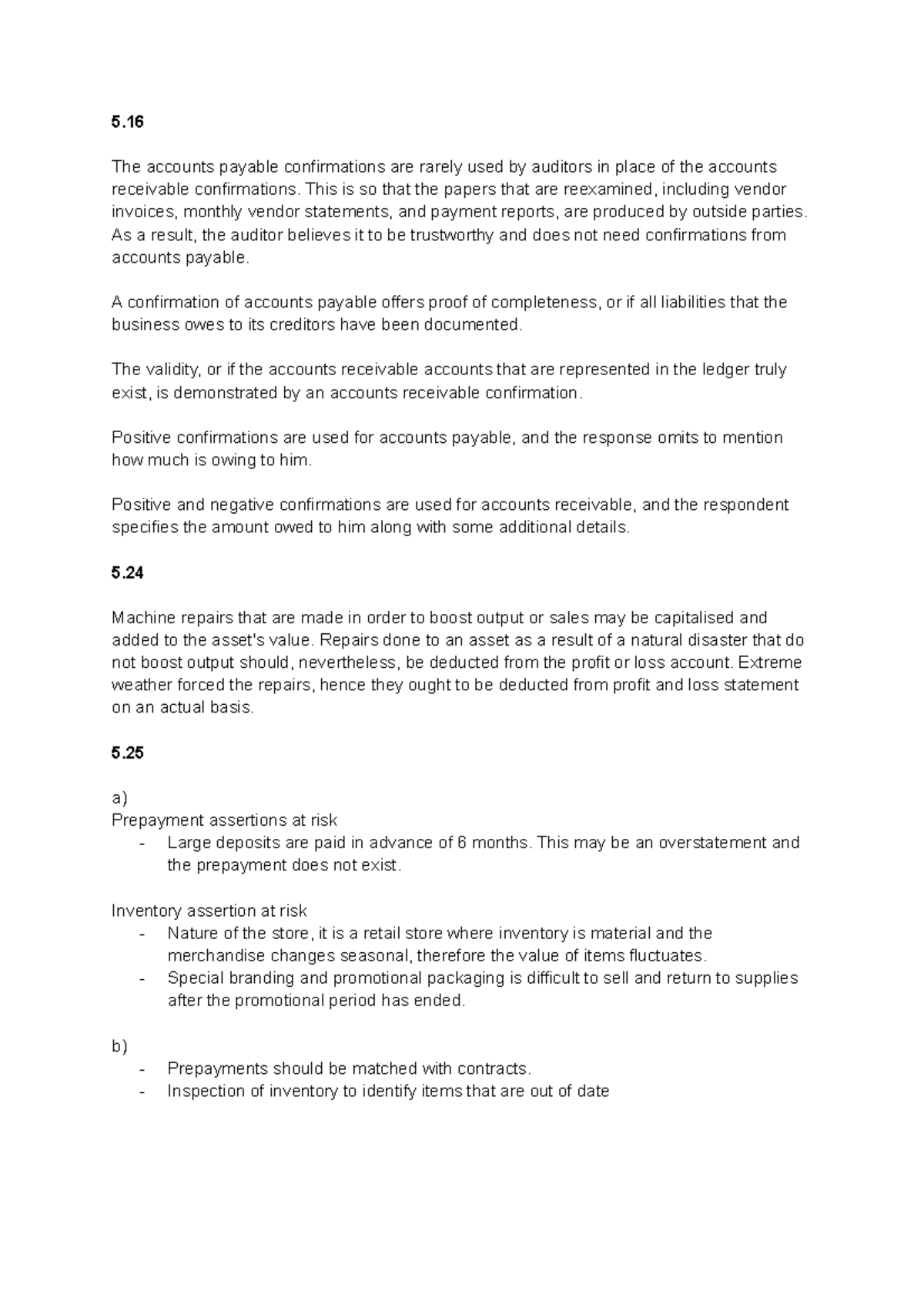 Auditing W5 - homework - 5. The accounts payable confirmations are ...