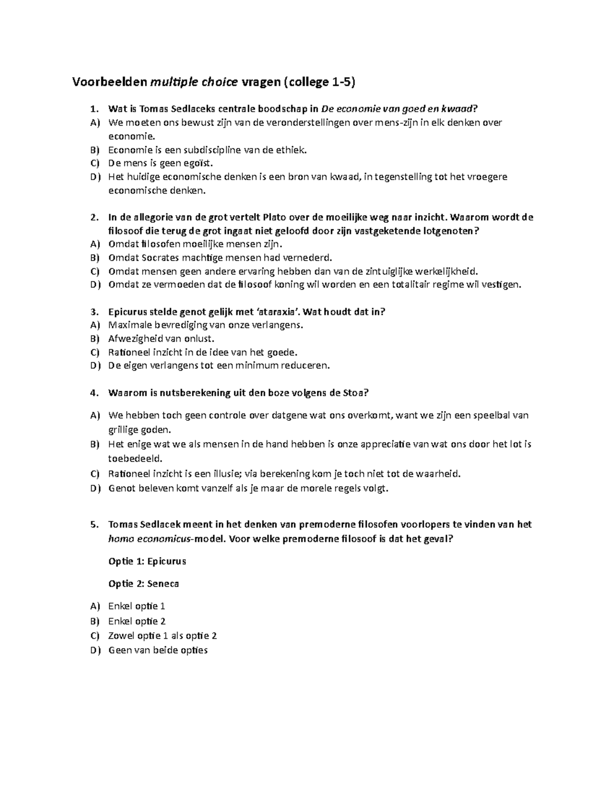 Voorbeelden multiple choice vragen - Wat is Tomas Sedlaceks centrale ...