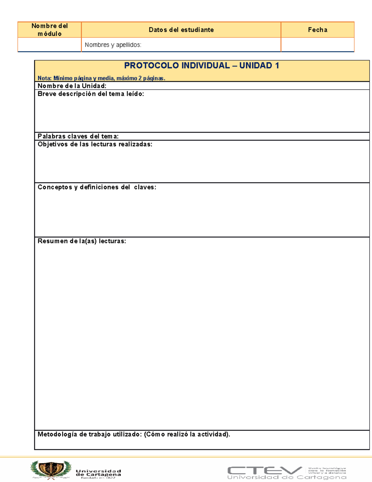 - Nueva Plantilla Protocolo Individual - módulo Datos del estudiante Fecha Nombres y apellidos ...