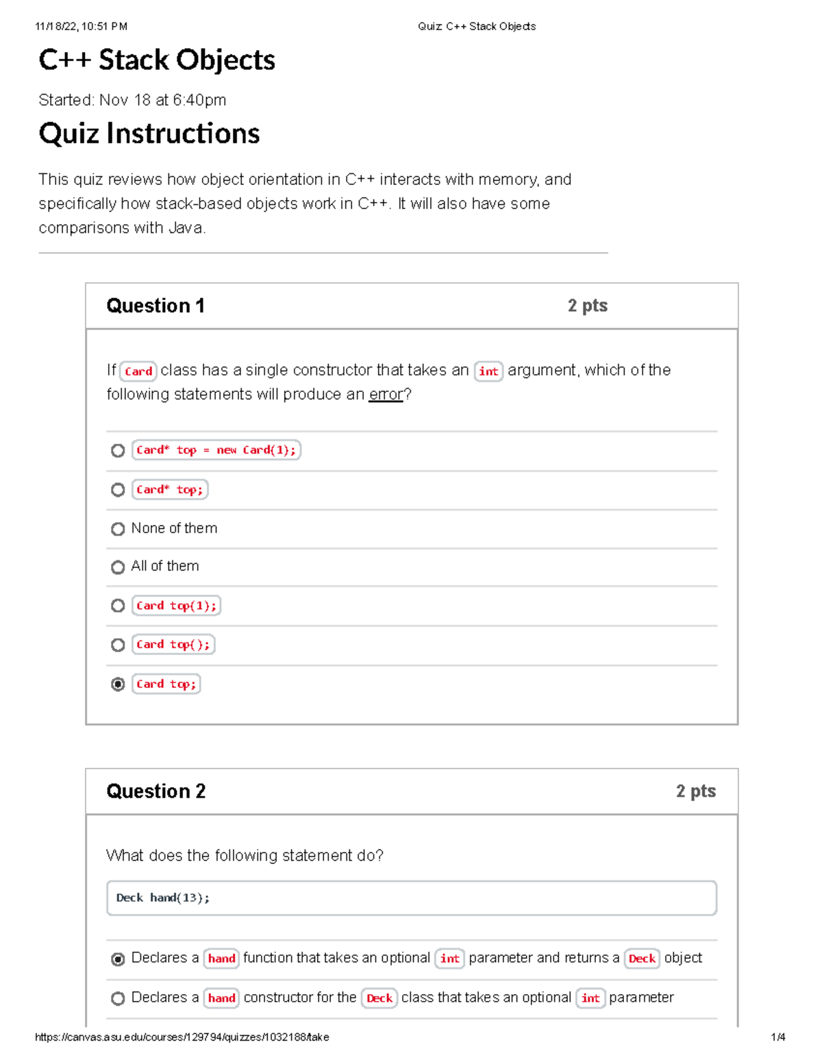 Quiz C Stack Objects This Is A Quiz C Stack Objects Started