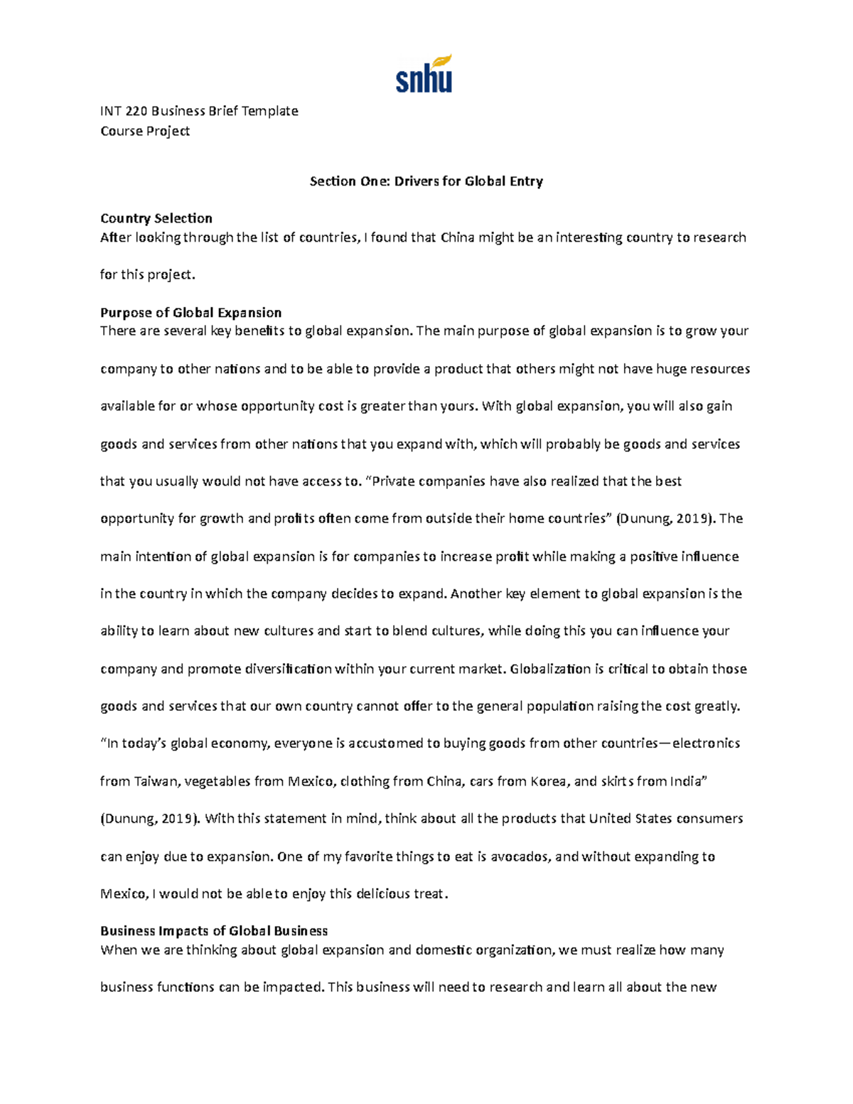 INT 220 Business Brief Course Project - INT 220 Business Brief Template ...