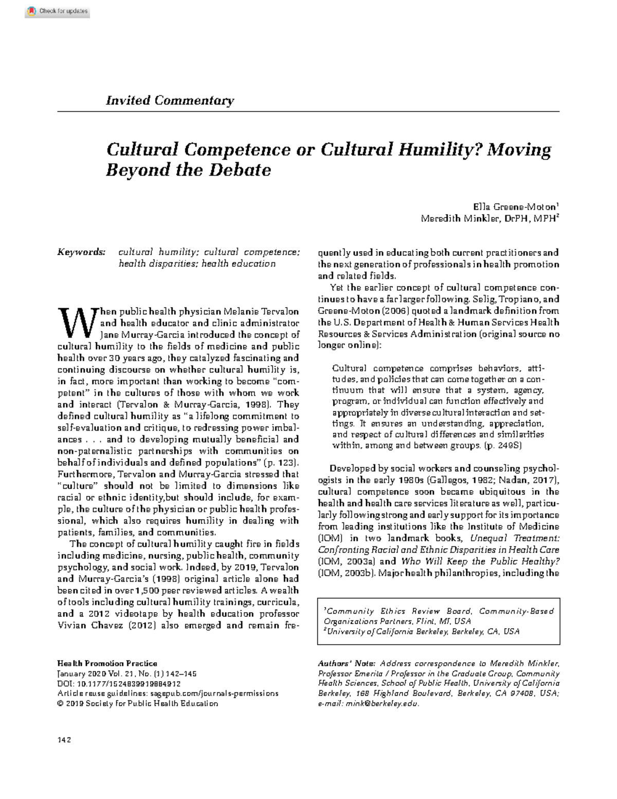 Cultural humility vs cultural competence - Health Promotion Practice ...