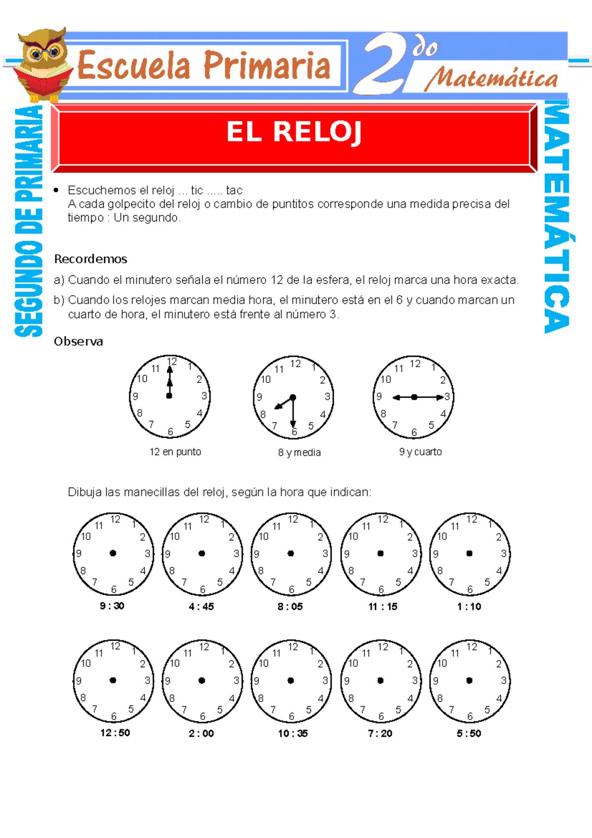 El Reloj para Segundo de Primaria - Segundo de Primaria ...