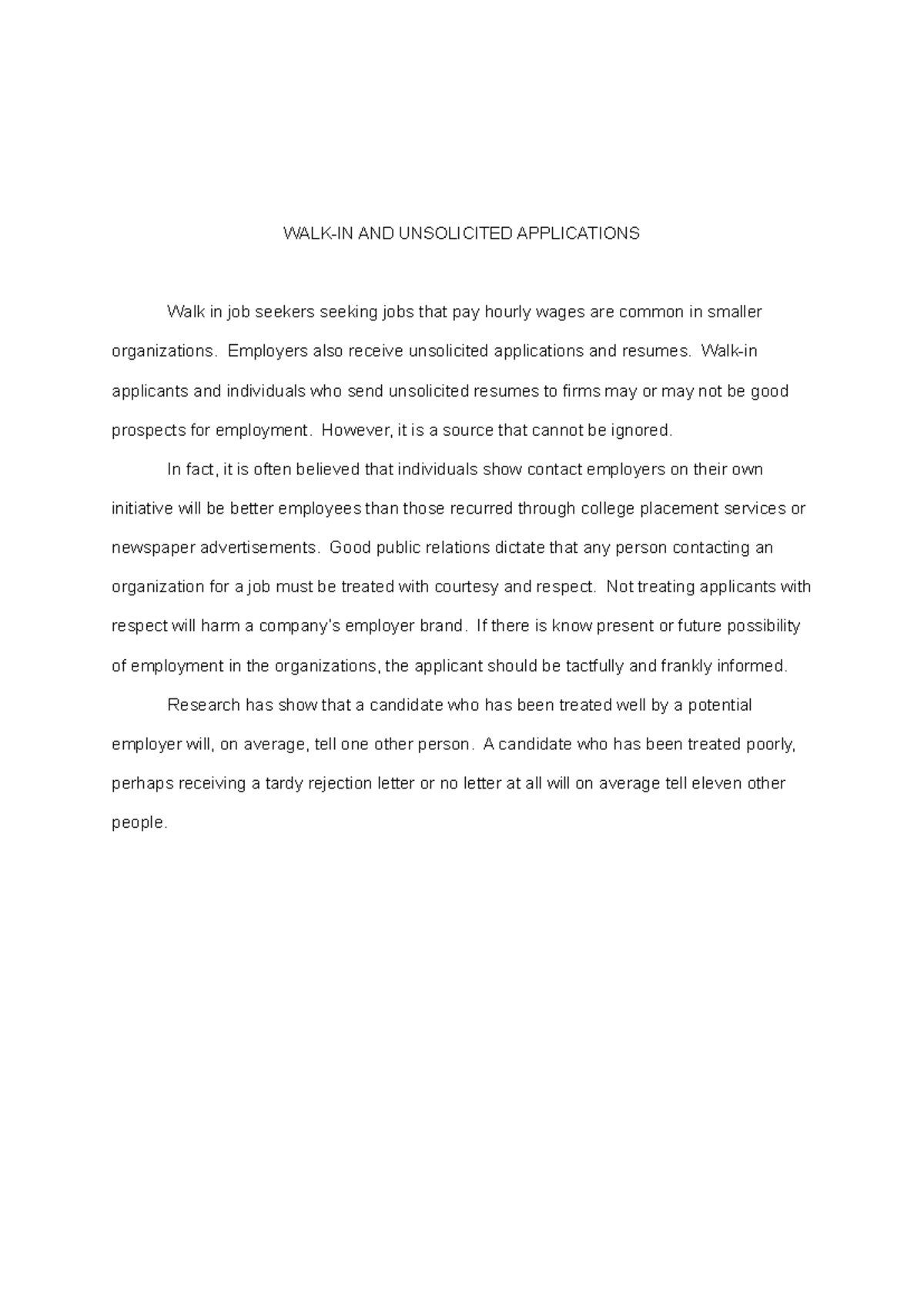 proceeding practice - WALK-IN AND UNSOLICITED APPLICATIONS Walk in job ...