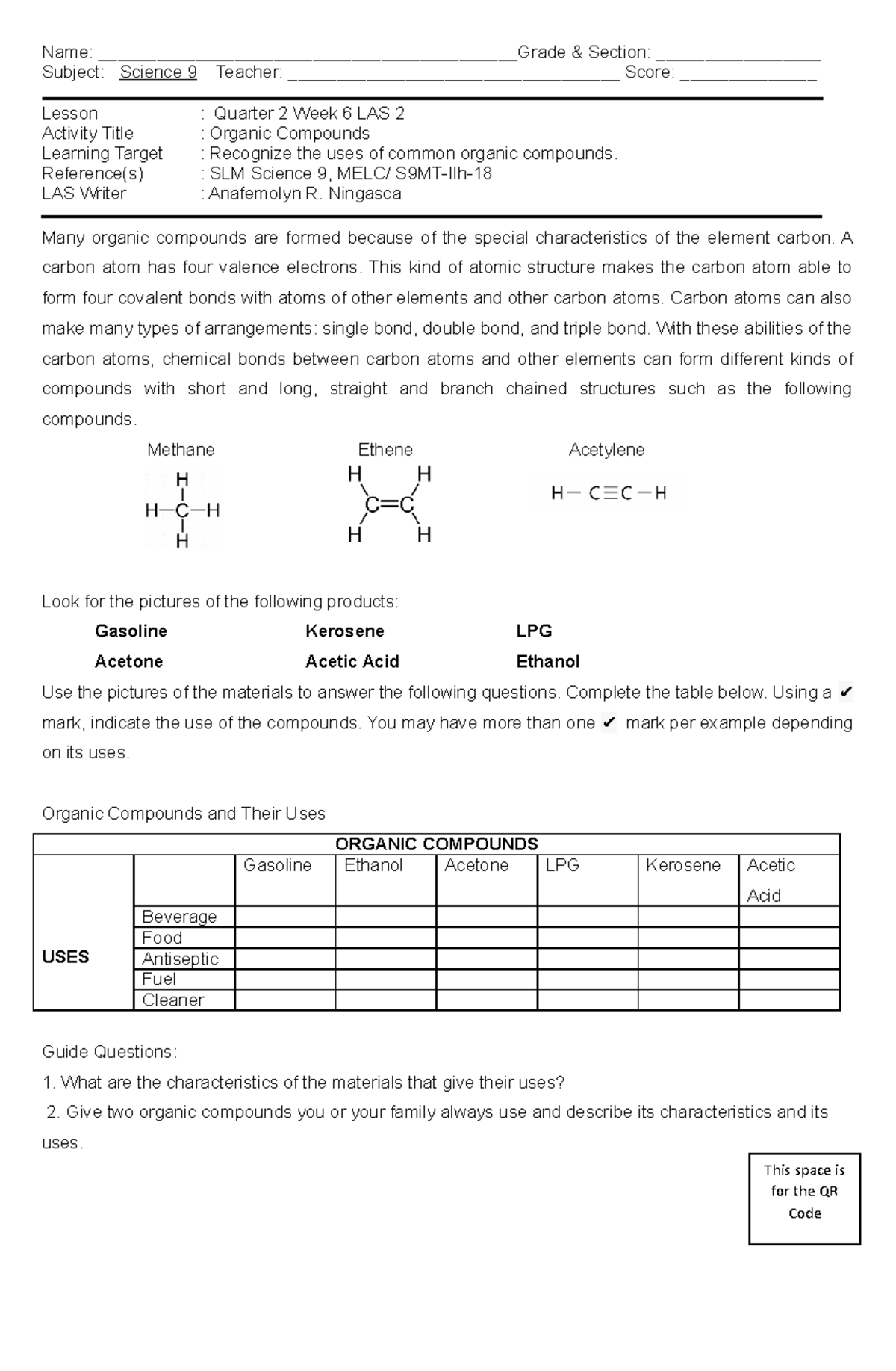 Science 9 Q2 Week6 LAS2 - Name: ___________________________________________Grade & Section ...