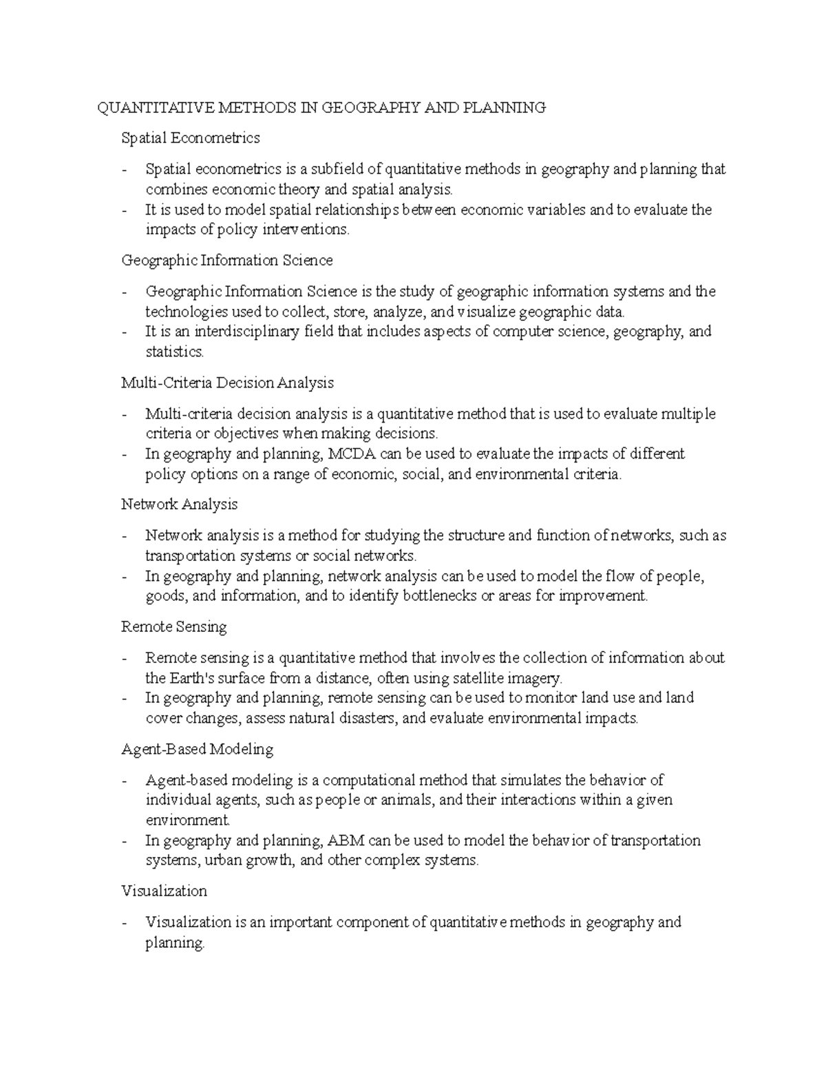 Quantitative Methods IN Geography AND Planning Notes 2 - QUANTITATIVE ...