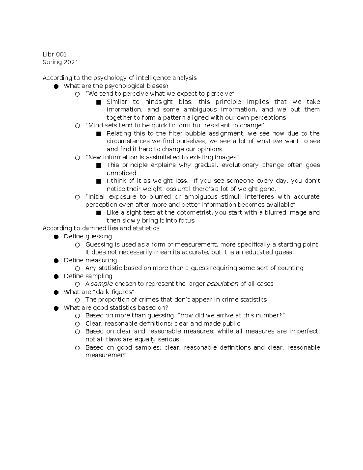 Psychology of Intelligence Analysis - Libr 001 Spring 2021 According to ...