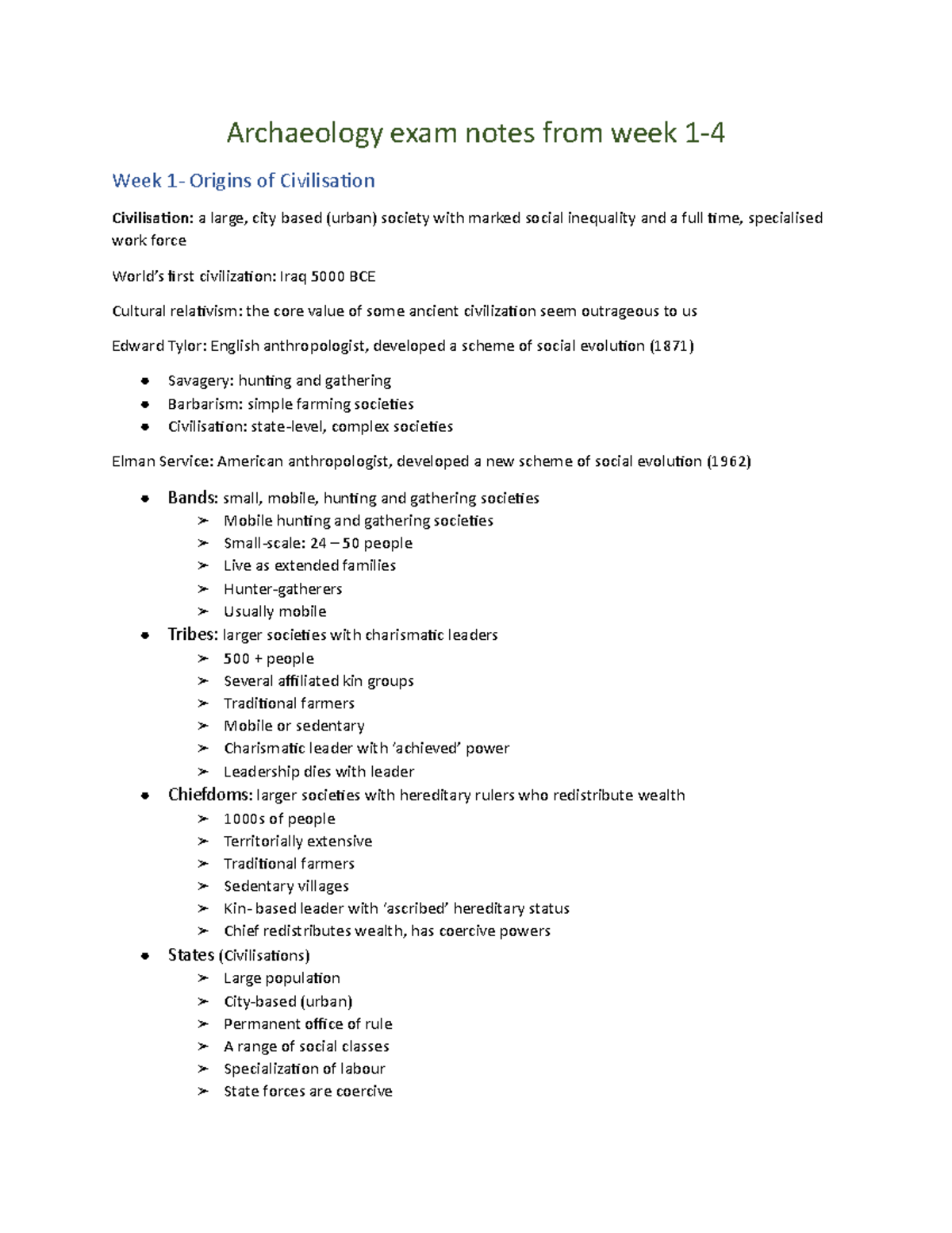 Archaeology notes week 1-4 - Archaeology exam notes from week Week ...