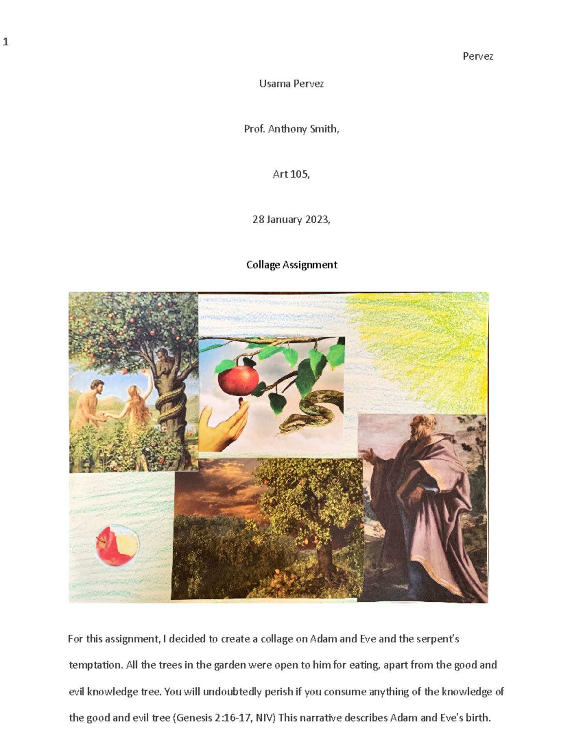 Assignment collage - Pervez Usama Pervez Prof. Anthony Smith, Art 105 ...