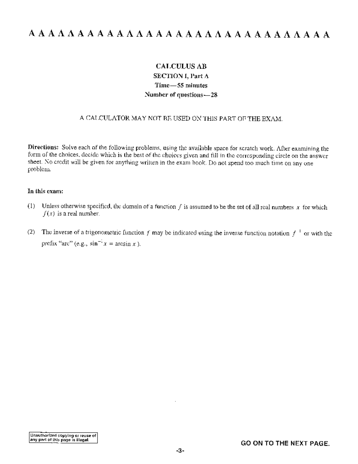 2012 Released Test Key - key for 2012 AP Calculus Exam - CALCULUS AB ...