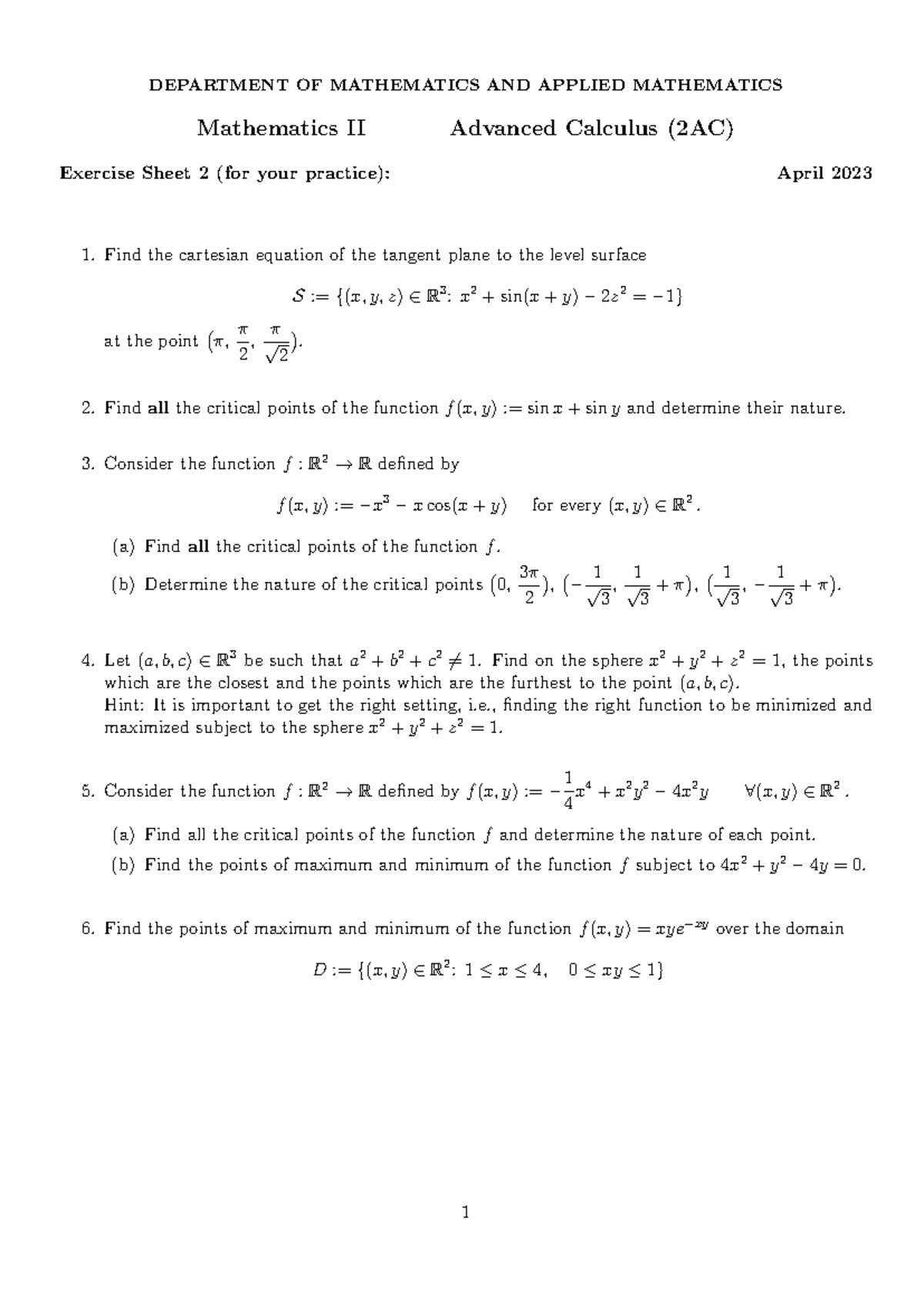 Exercise sheet 2023-02 - DEPARTMENT OF MATHEMATICS AND APPLIED ...